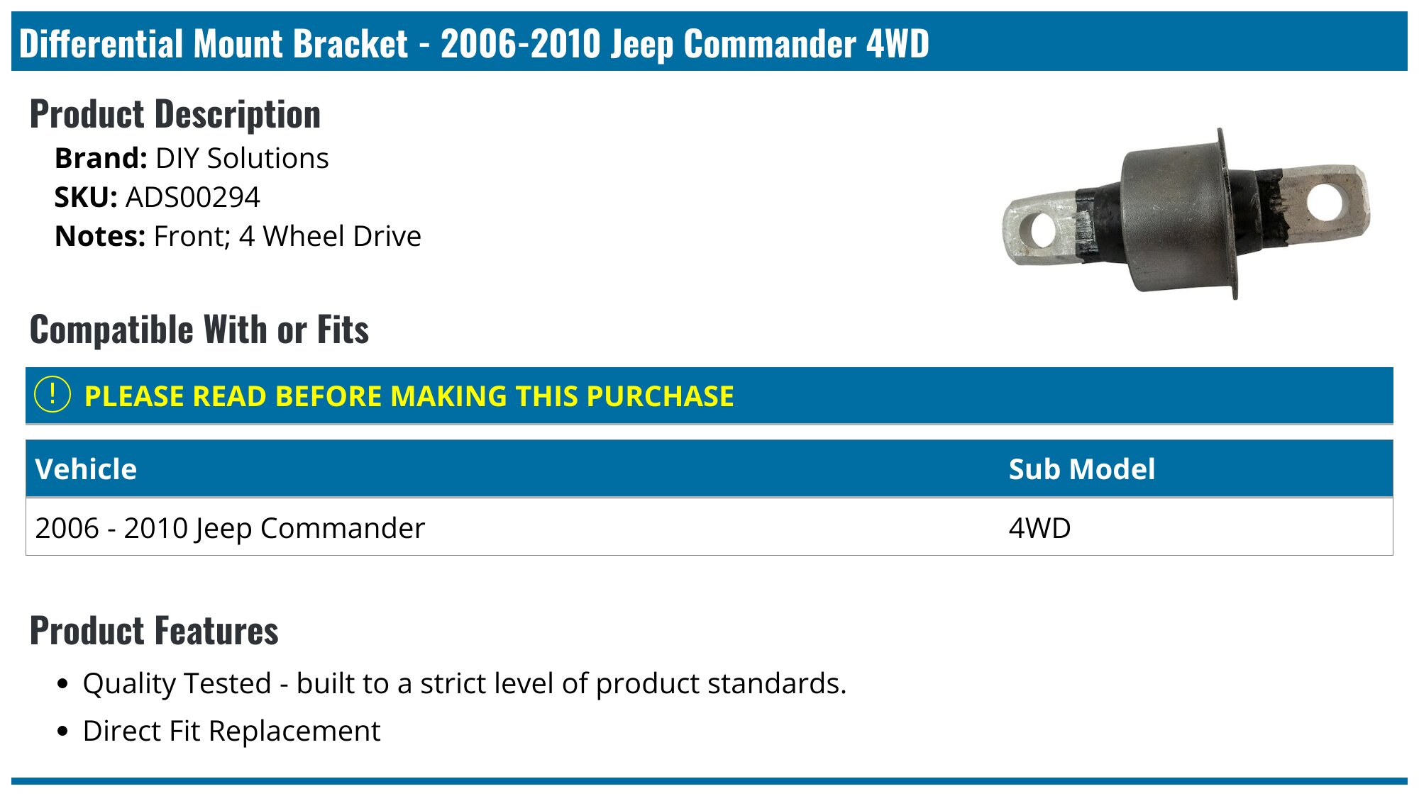 2006-2010 Jeep Commander Differential Mount Bracket - DIY Solutions ...