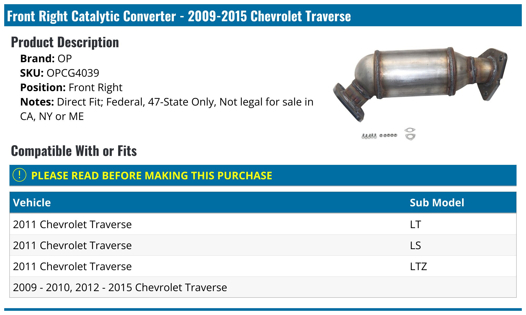 Catalytic Converter For 2009 Chevy Traverse