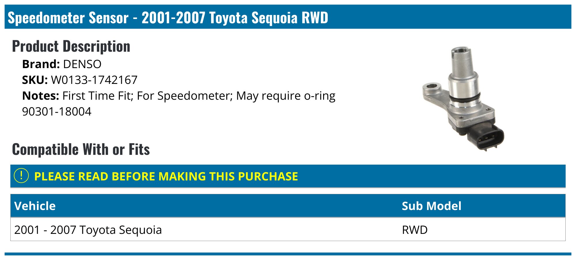 2001-2007 Toyota Sequoia Speedometer Sensor - Denso W0133-1742167 ...