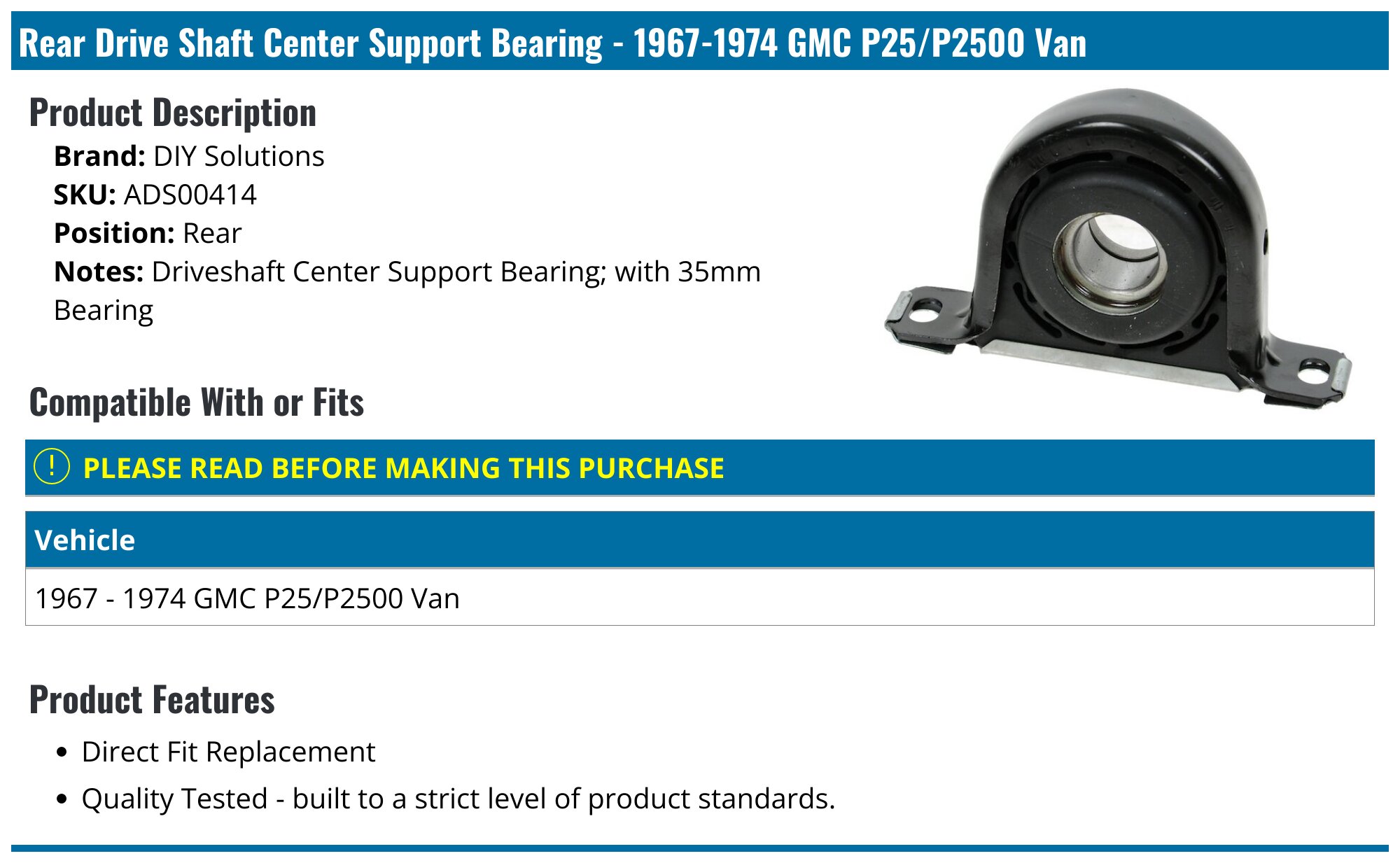 1967-1974 GMC P25/P2500 Van Drive Shaft Center Support Bearing - DIY ...