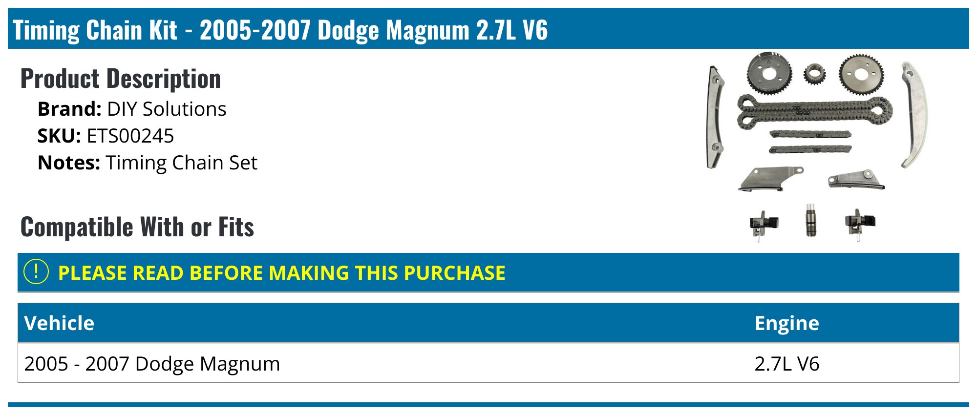 2005-2007 Dodge Magnum Timing Chain - DIY Solutions ETS00245 ...