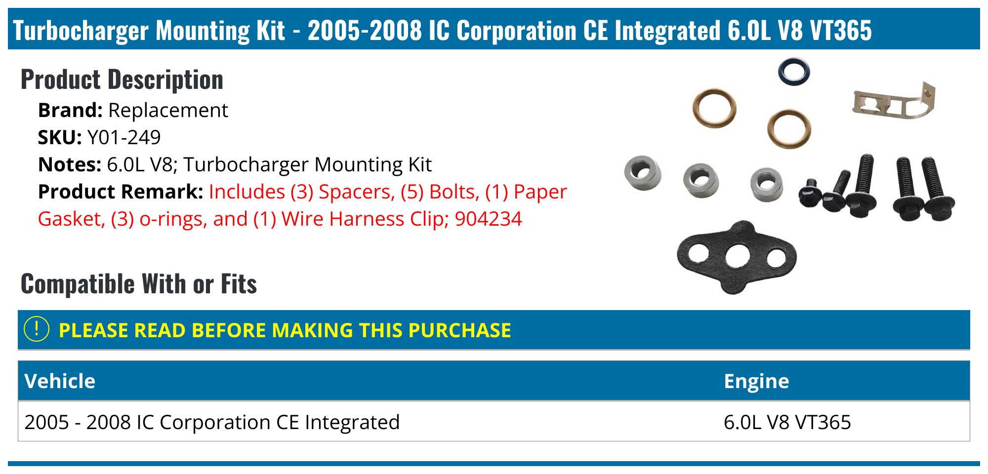 2005-2008 IC Corporation CE Integrated Turbocharger Mounting Kit ...