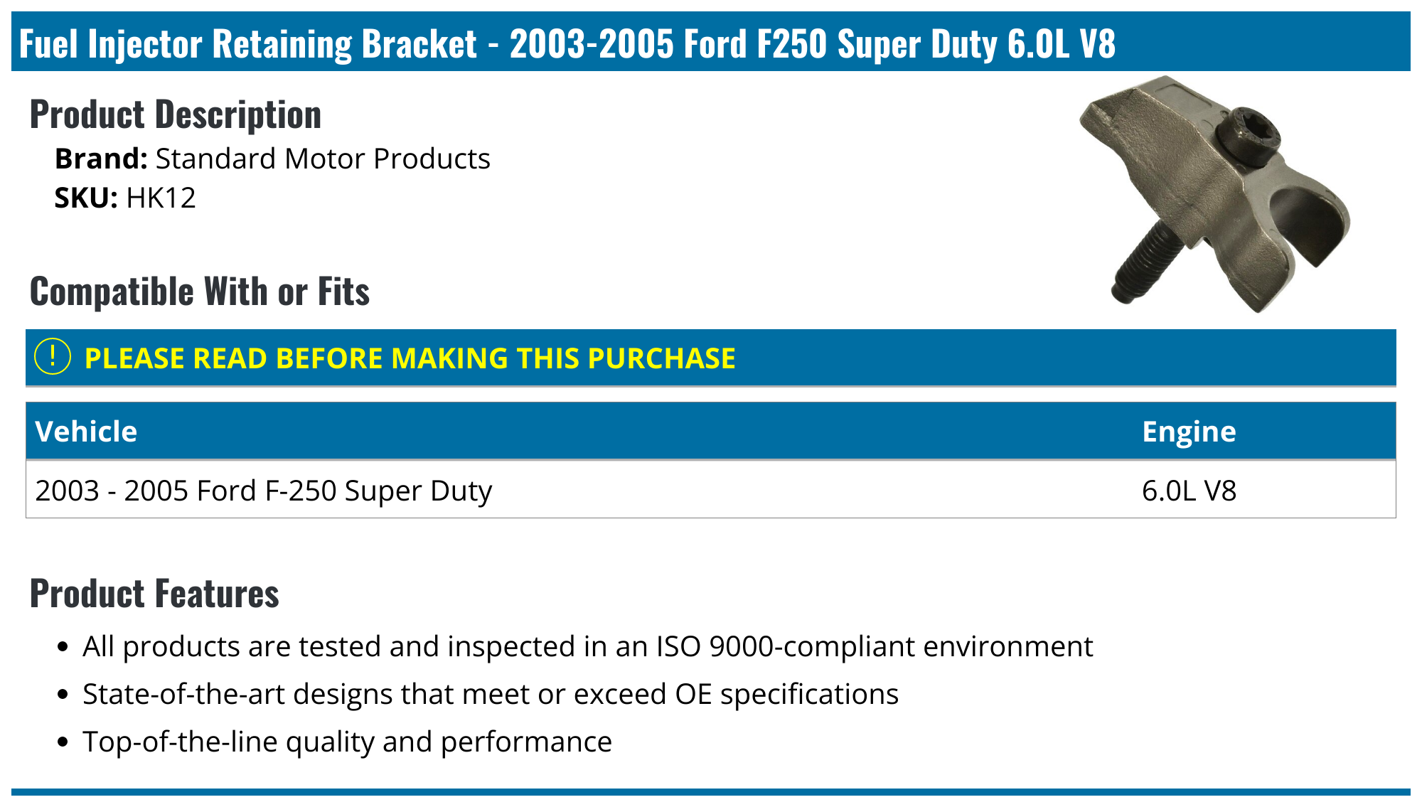 2003-2005 Ford F250 Super Duty Fuel Injector Retaining Bracket ...