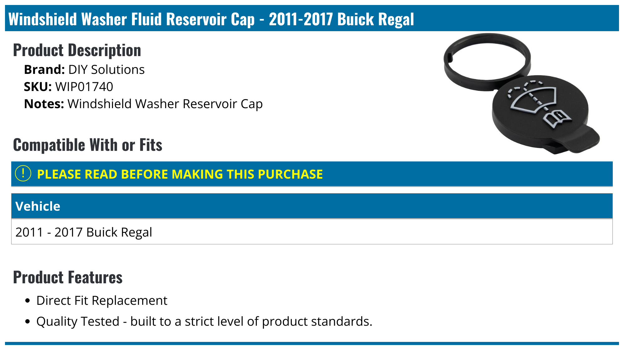 2011-2017 Buick Regal Windshield Washer Fluid Reservoir Cap - DIY ...
