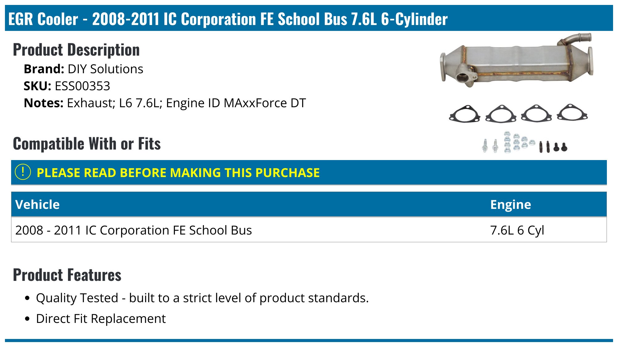2008-2011 IC Corporation FE School Bus EGR Cooler - DIY Solutions ...