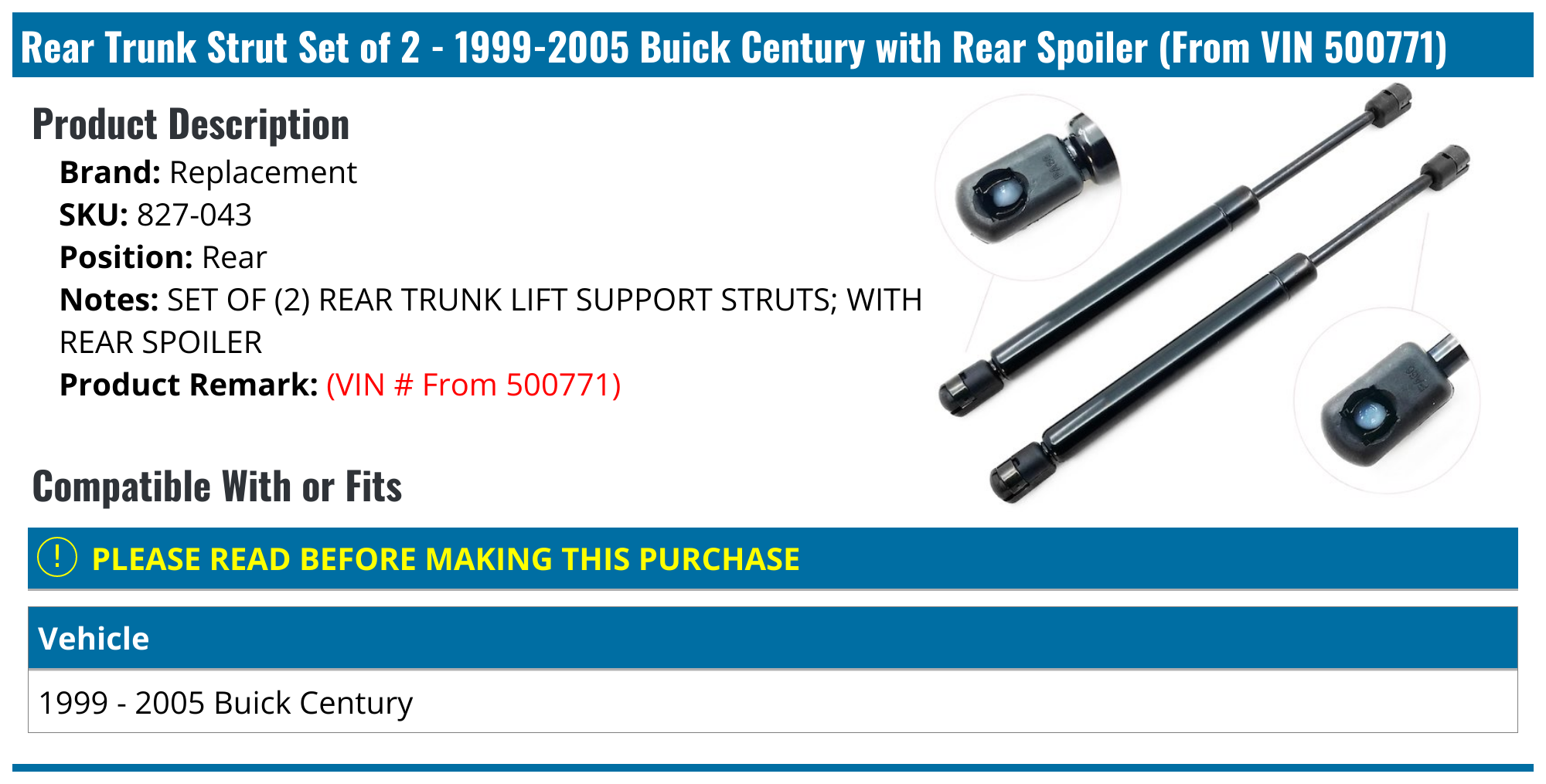 Trunk Lift Support - Trunk Struts Replacement | Parts Geek