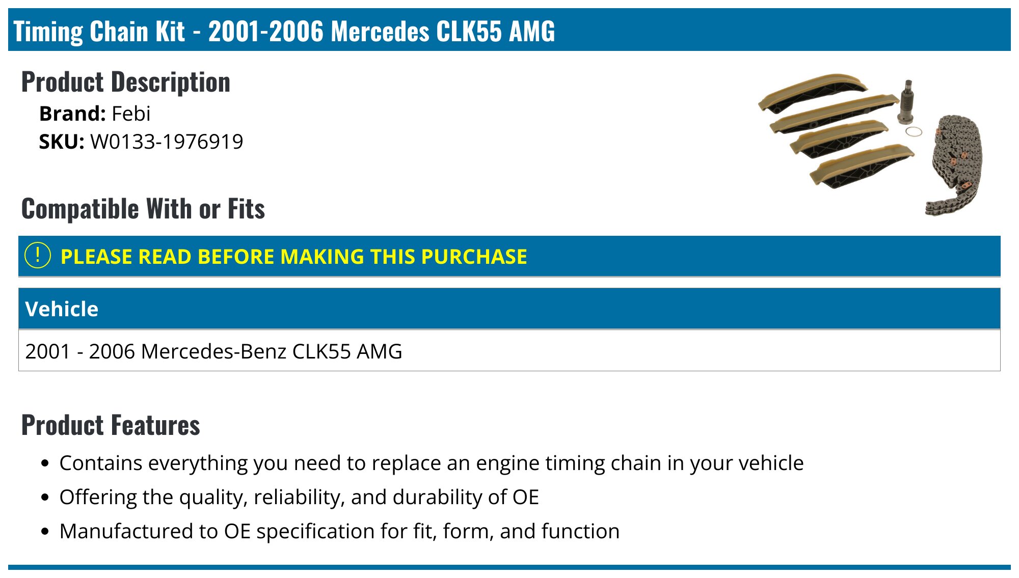2001-2006 Mercedes CLK55 AMG Timing Chain - Febi W0133-1976919 ...