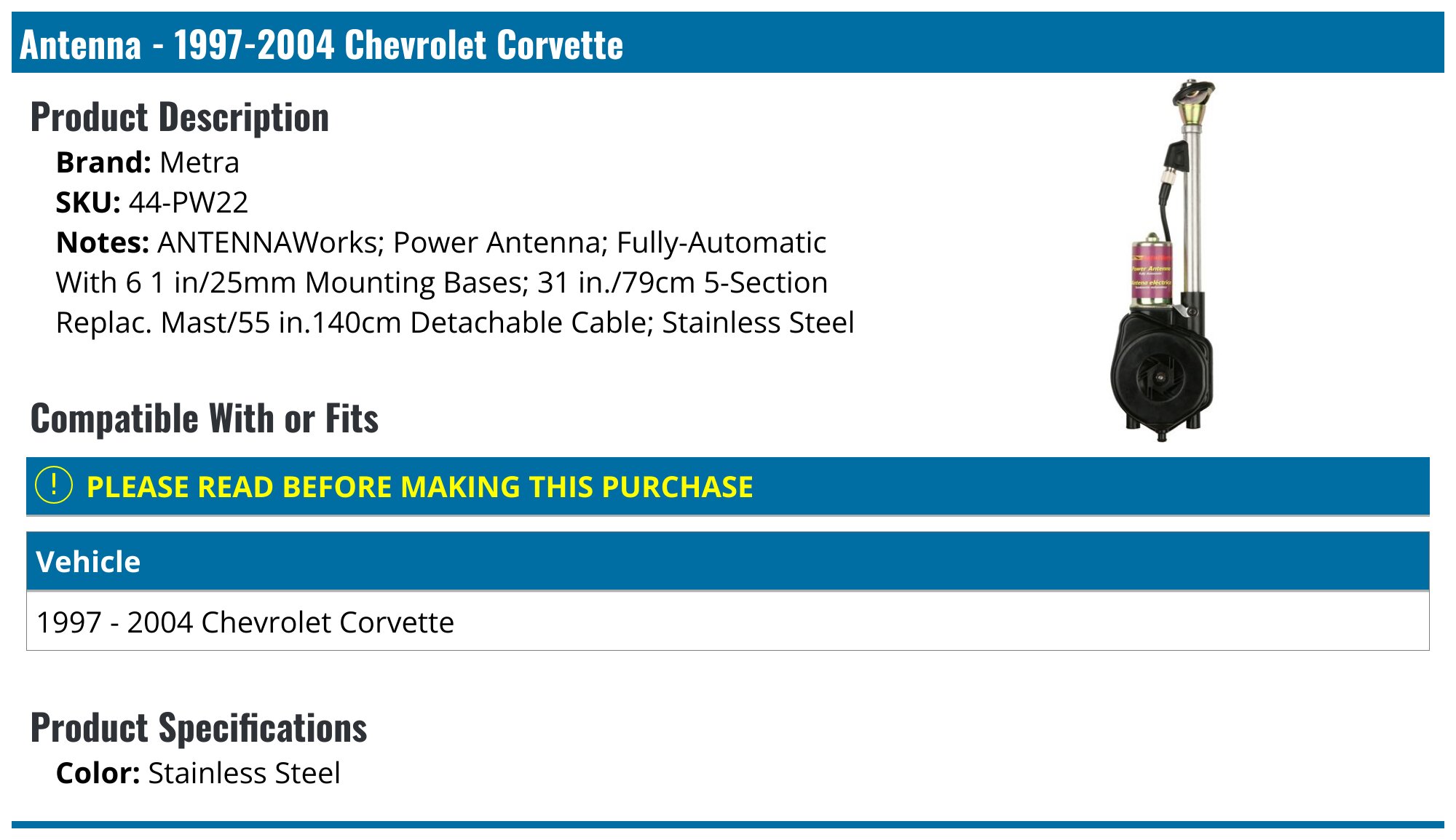 Chevrolet Antenna | Corvette Camaro Impala Caprice - 1996 1992 1995 2001