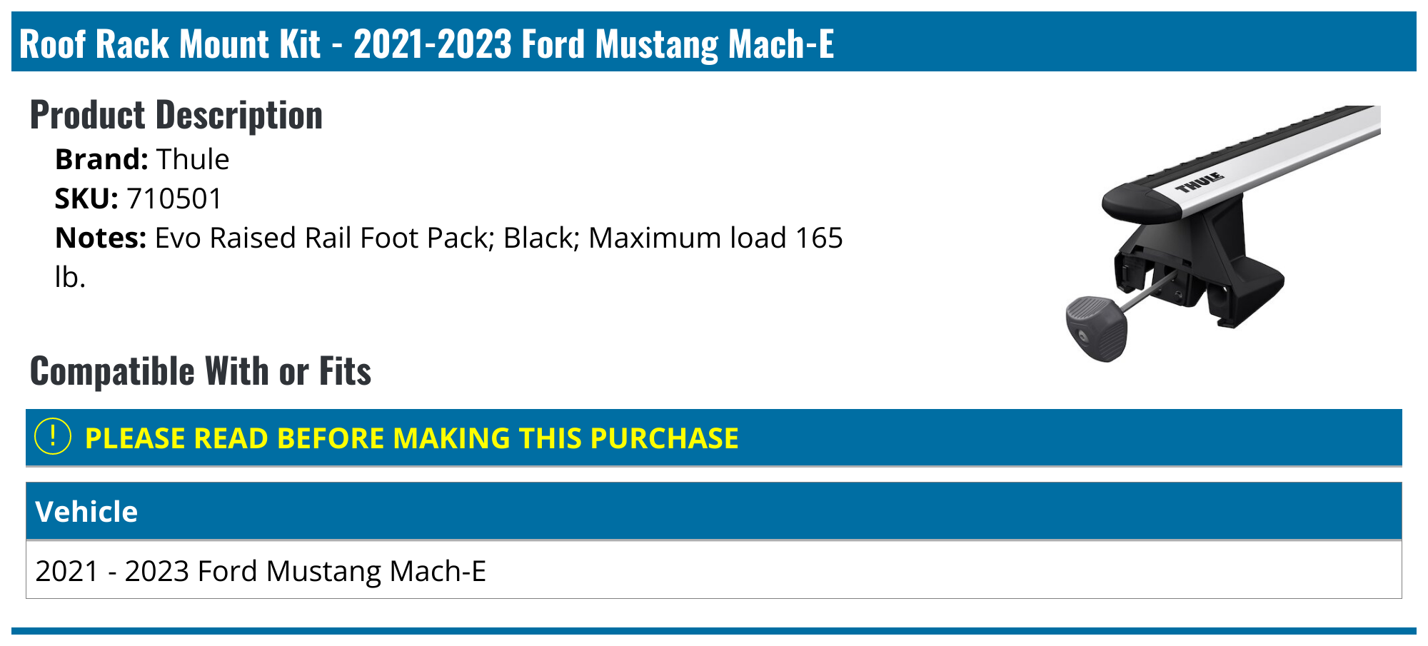 2021-2023 Ford Mustang Mach-E Roof Rack - Thule 710501 - PartsGeek.com