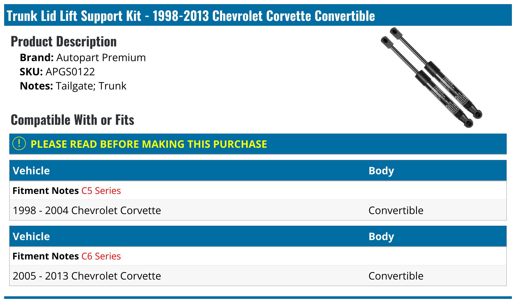 Trunk Lift Support - Trunk Struts Replacement | Parts Geek