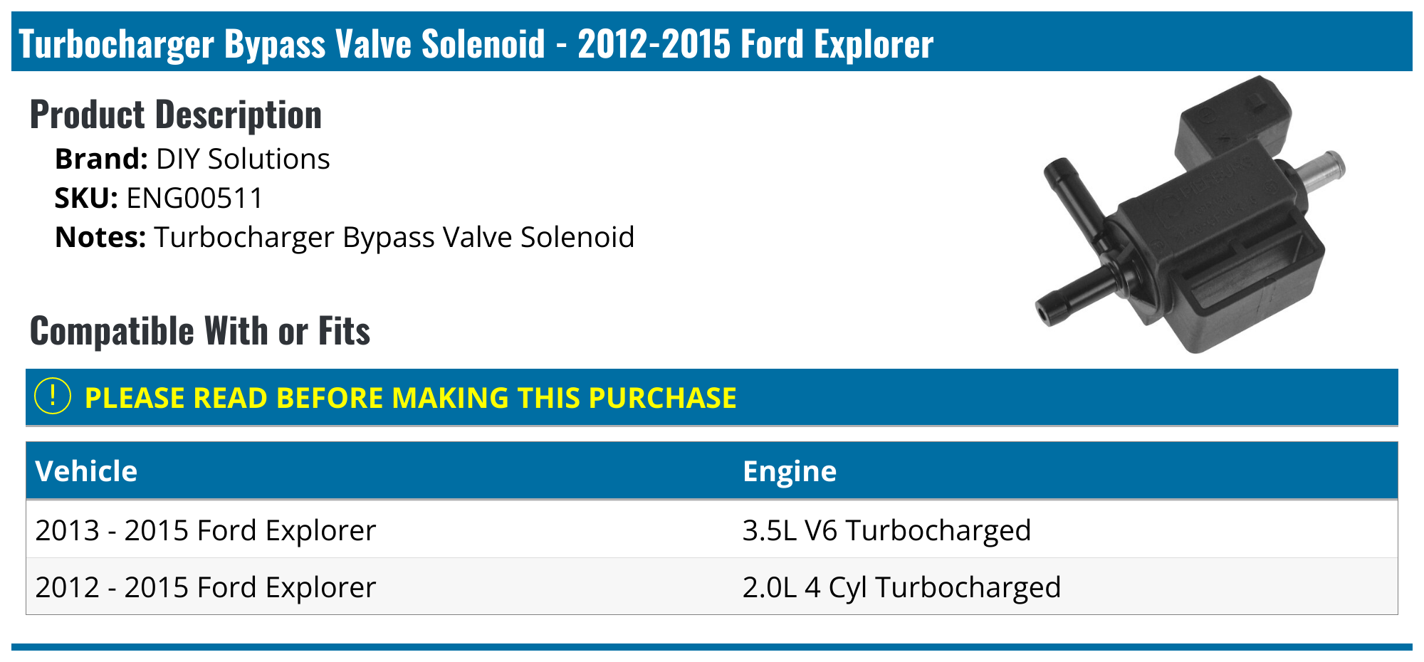 2012-2015 Ford Explorer Turbocharger Bypass Valve Solenoid - DIY ...