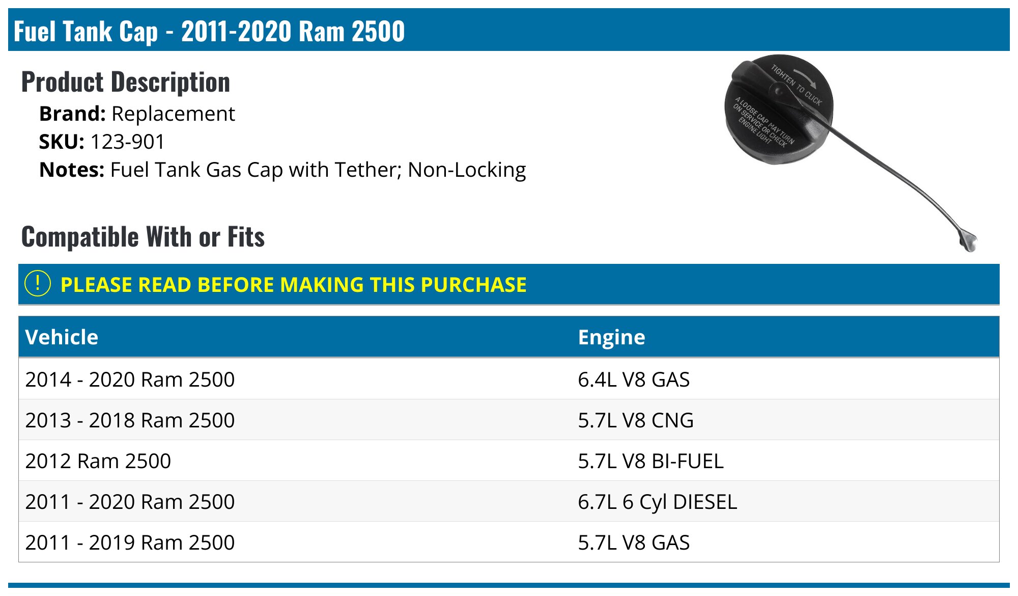 Fuel Tank Cap - Diesel & Gas Tank Cap Replacement | Parts Geek