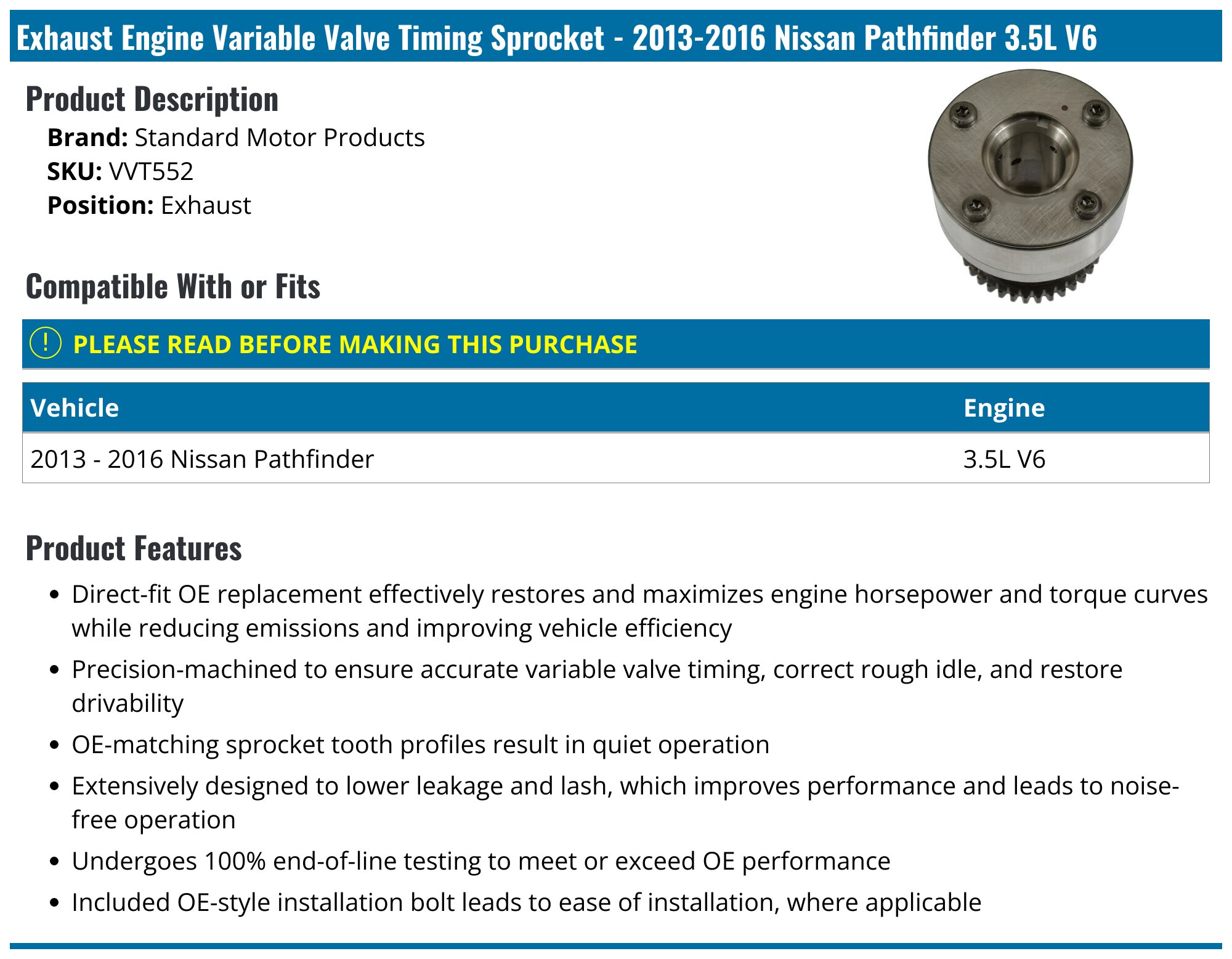 2013-2016 Nissan Pathfinder Engine Variable Valve Timing Sprocket ...