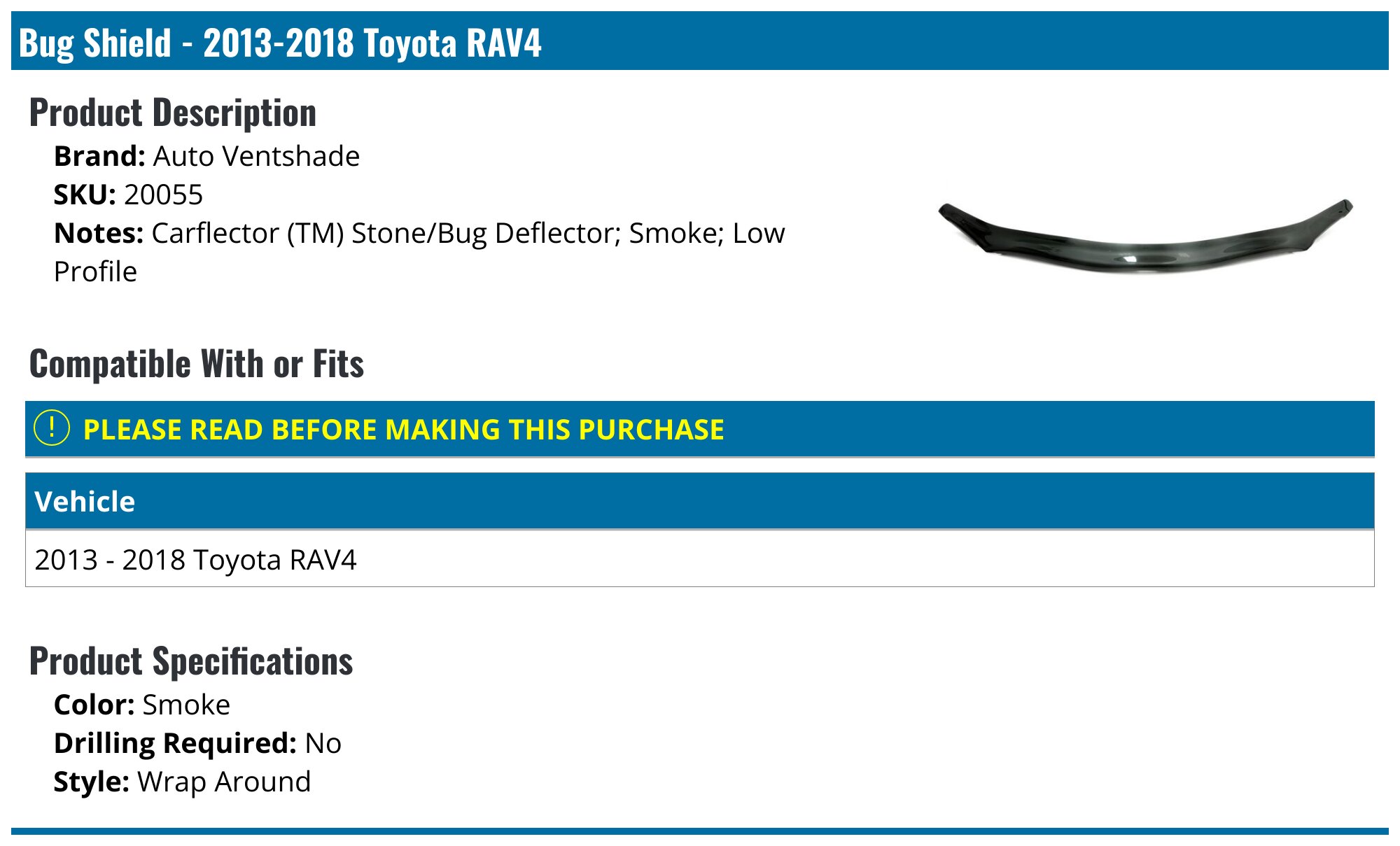 2013-2018 Toyota RAV4 Bug Shield - Auto Ventshade 20055 - PartsGeek.com