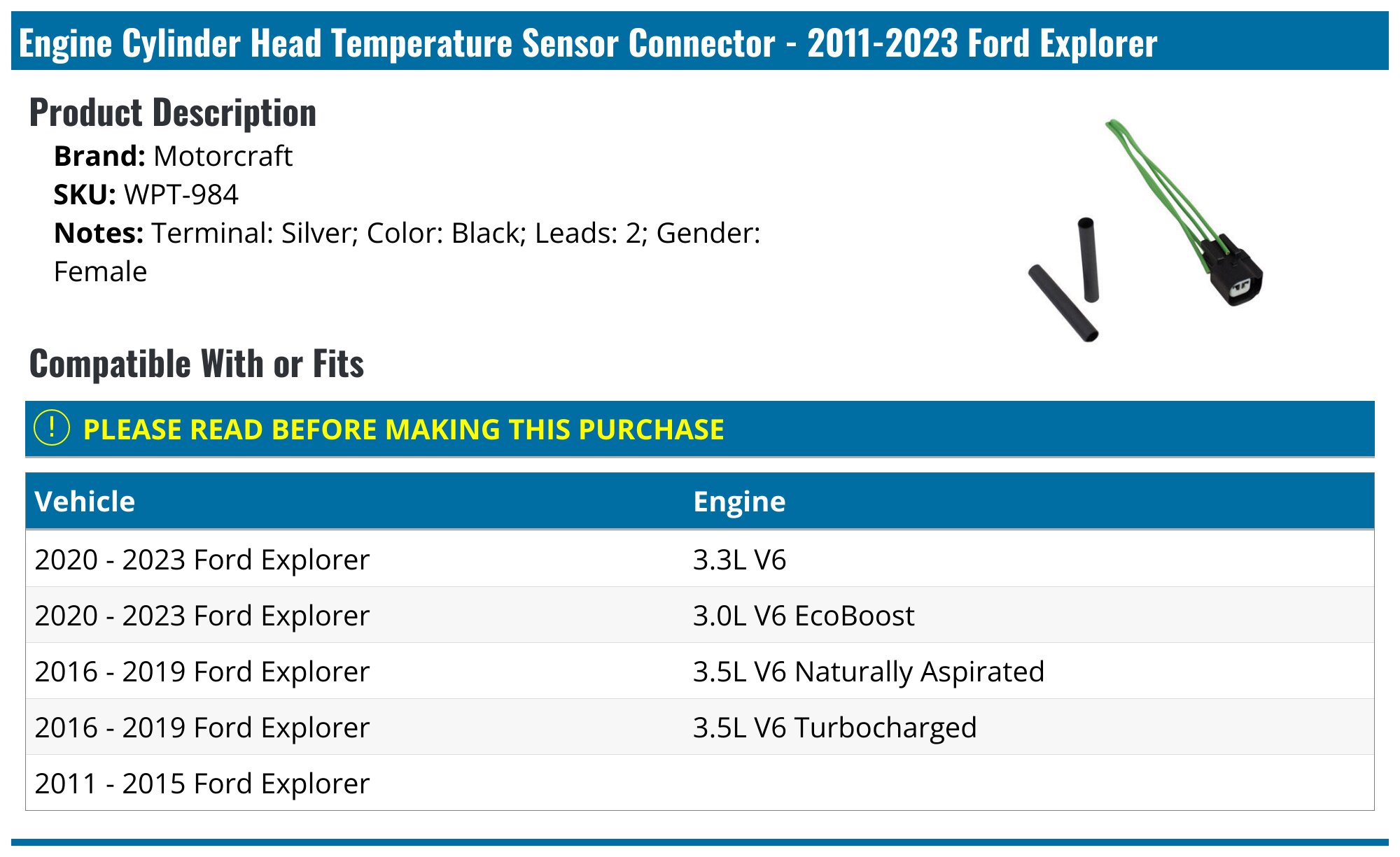 2011-2024 Ford Explorer Engine Cylinder Head Temperature Sensor ...