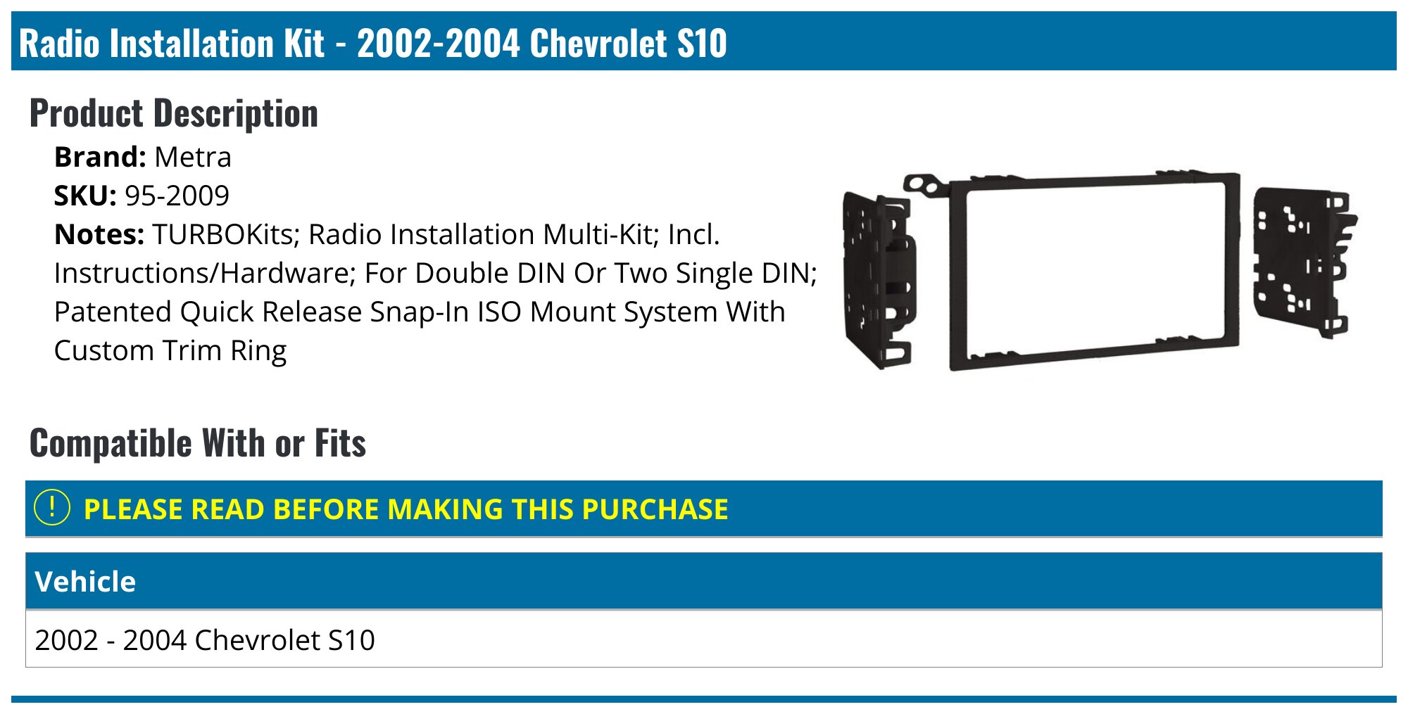 2002-2004 Chevrolet S10 Radio Installation Kit - Metra 95-2009 ...