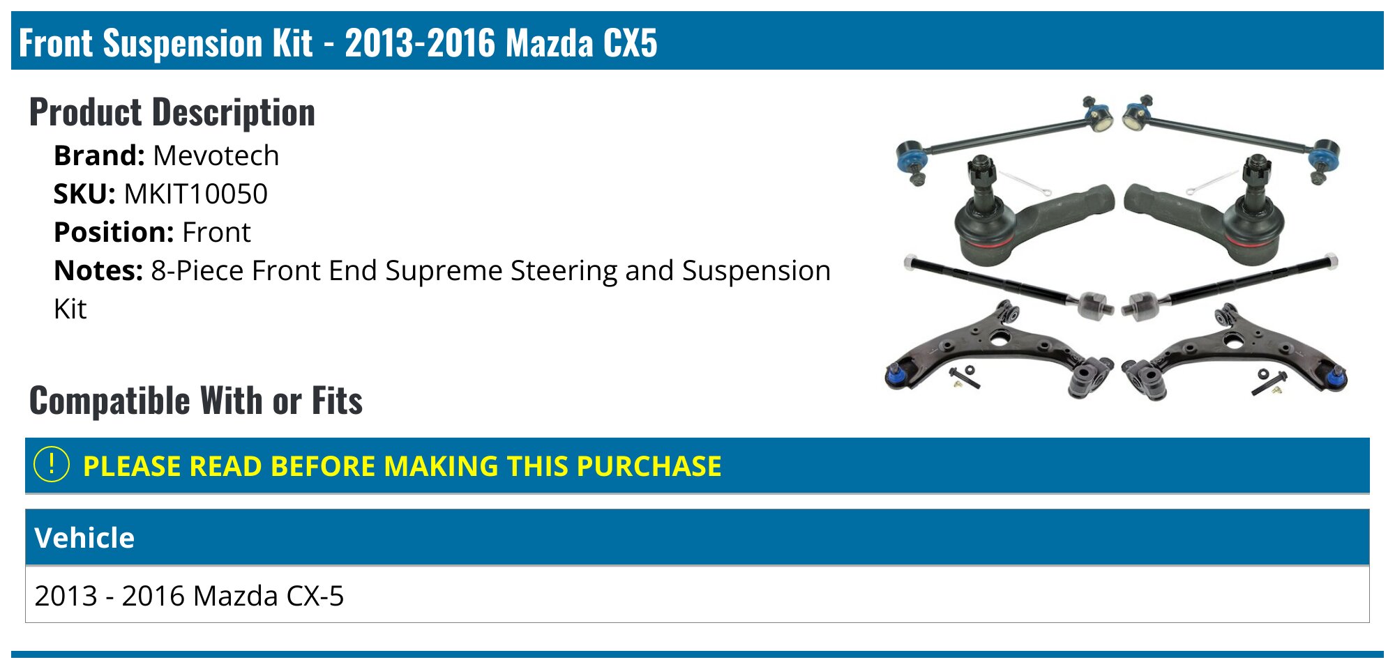 2013 2016 Mazda Cx5 Suspension Kit Mevotech Mkit10050 Front
