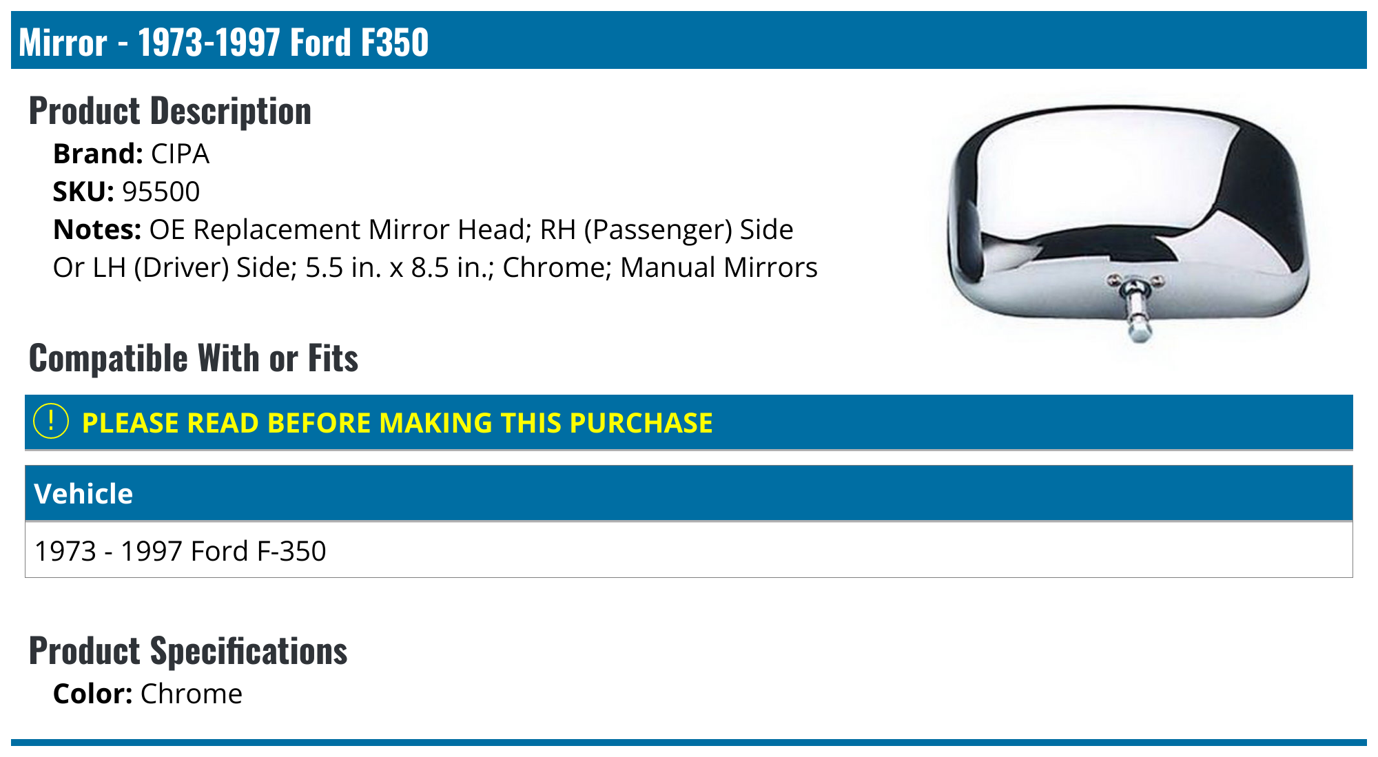 1973-1997 Ford F350 Mirror - CIPA 95500 - PartsGeek.com