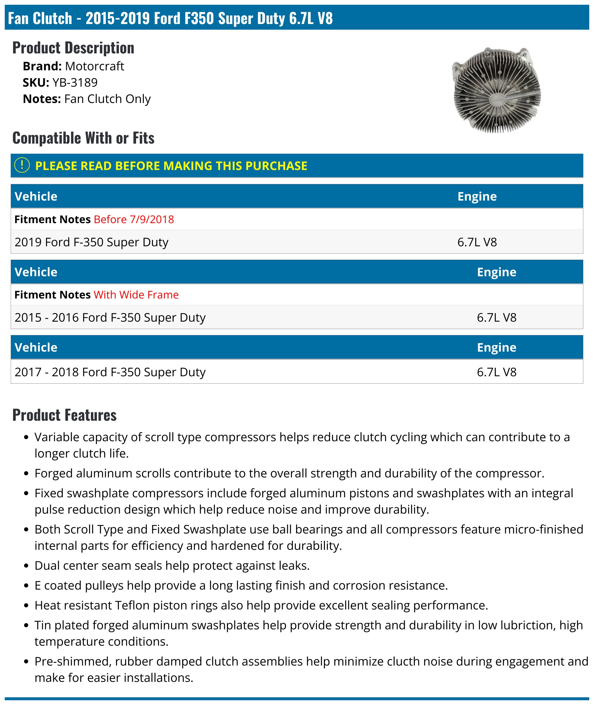 2015-2019 Ford F350 Super Duty Fan Clutch - Motorcraft YB-3189 ...