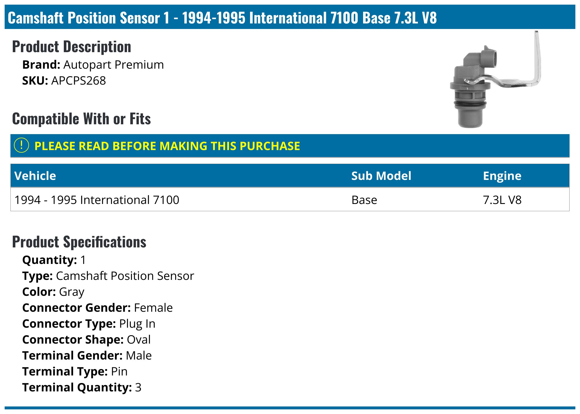 1994-1995 International 7100 Camshaft Position Sensor - Autopart ...