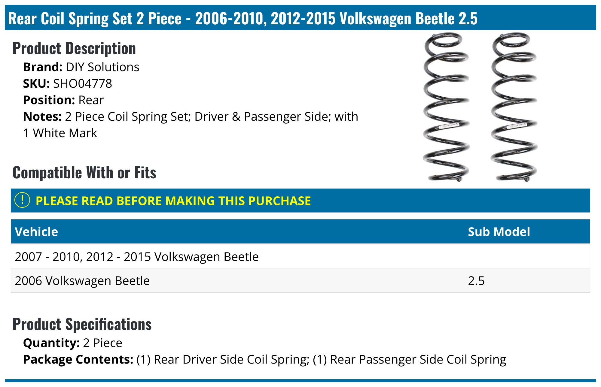 2006-2010, 2012-2015 Volkswagen Beetle Coil Spring - DIY Solutions ...