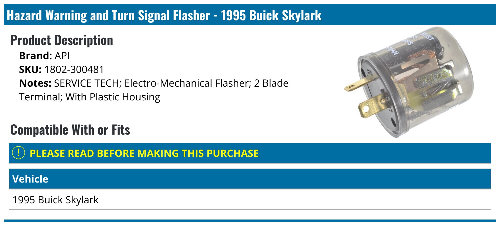 1995 Buick Skylark Hazard Warning Flasher - API 2755-07862412 ...
