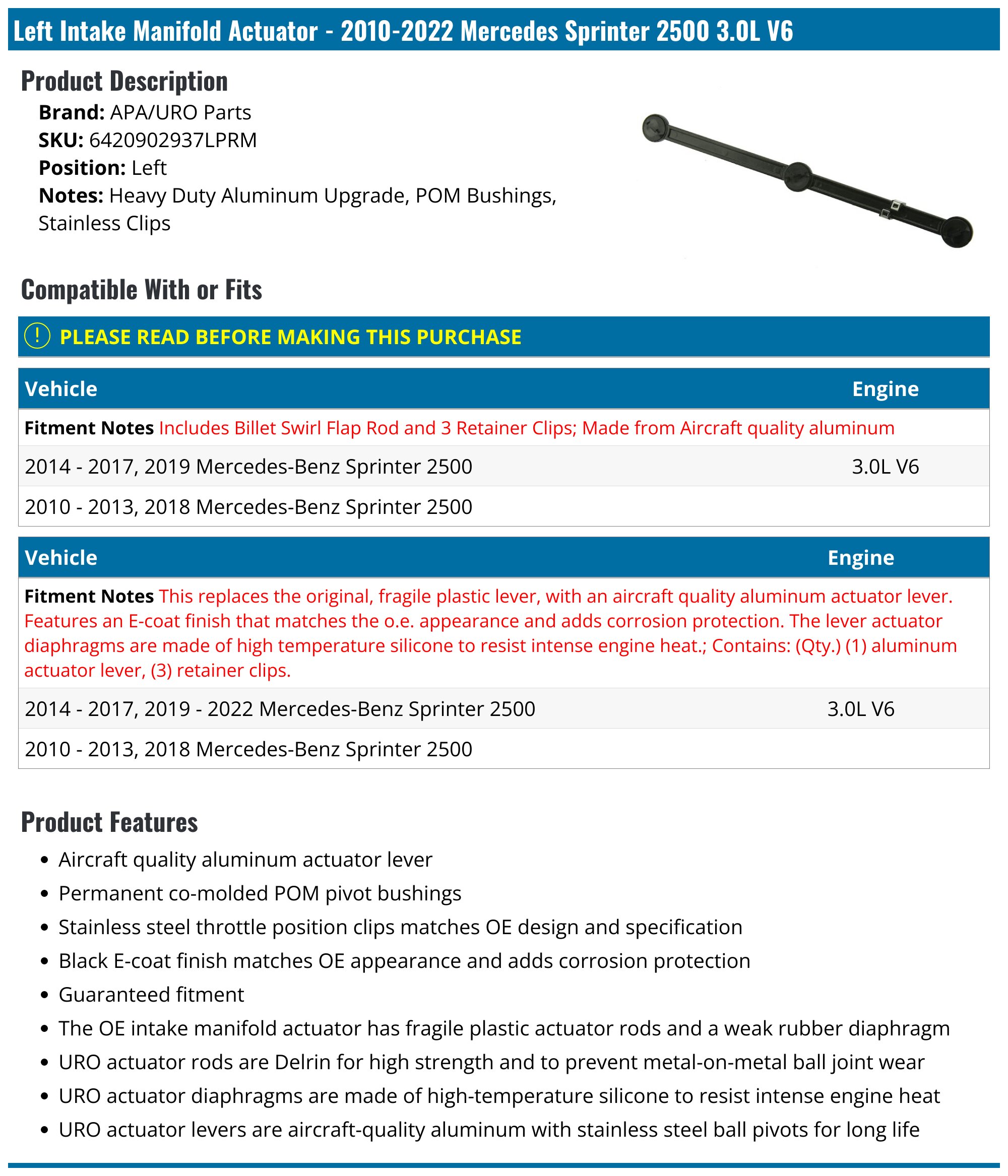 2010-2022 Mercedes Sprinter 2500 Intake Manifold Actuator - APA/URO ...