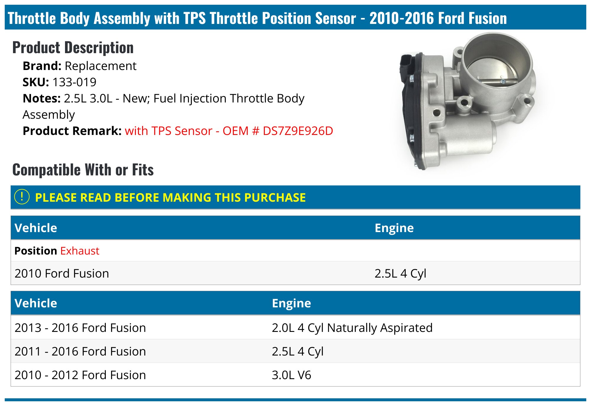 2016 Ford Fusion Throttle Bodynull