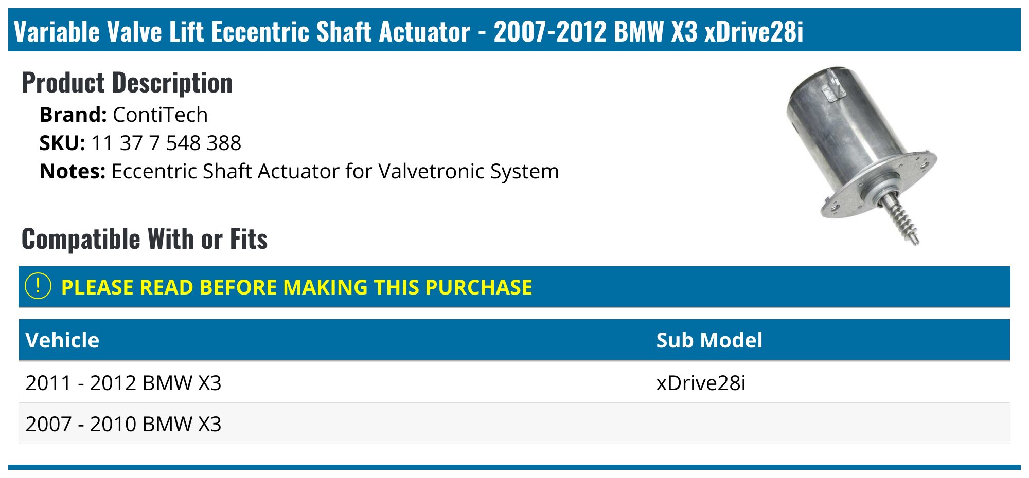2007-2012 BMW X3 Engine Variable Valve Lift Eccentric Shaft Actuator ...