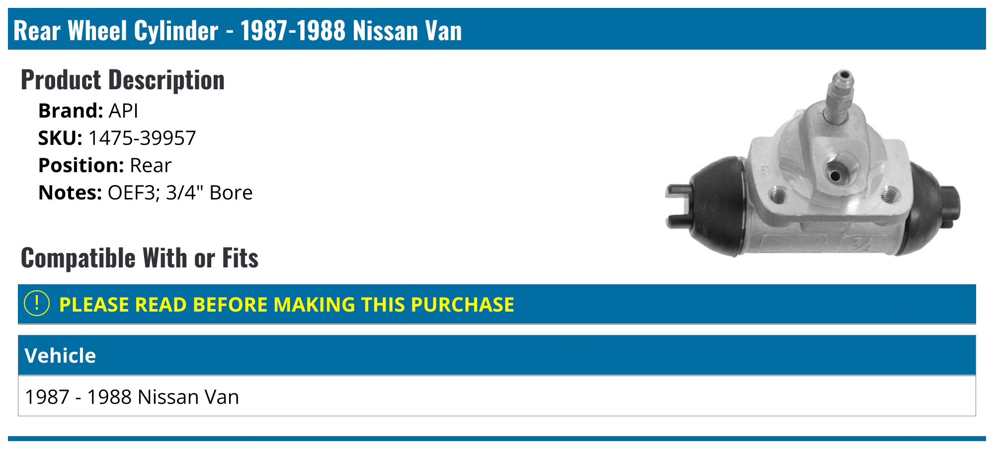 1987-1988 Nissan Van Wheel Cylinder - API 8251-07470461 - Rear ...