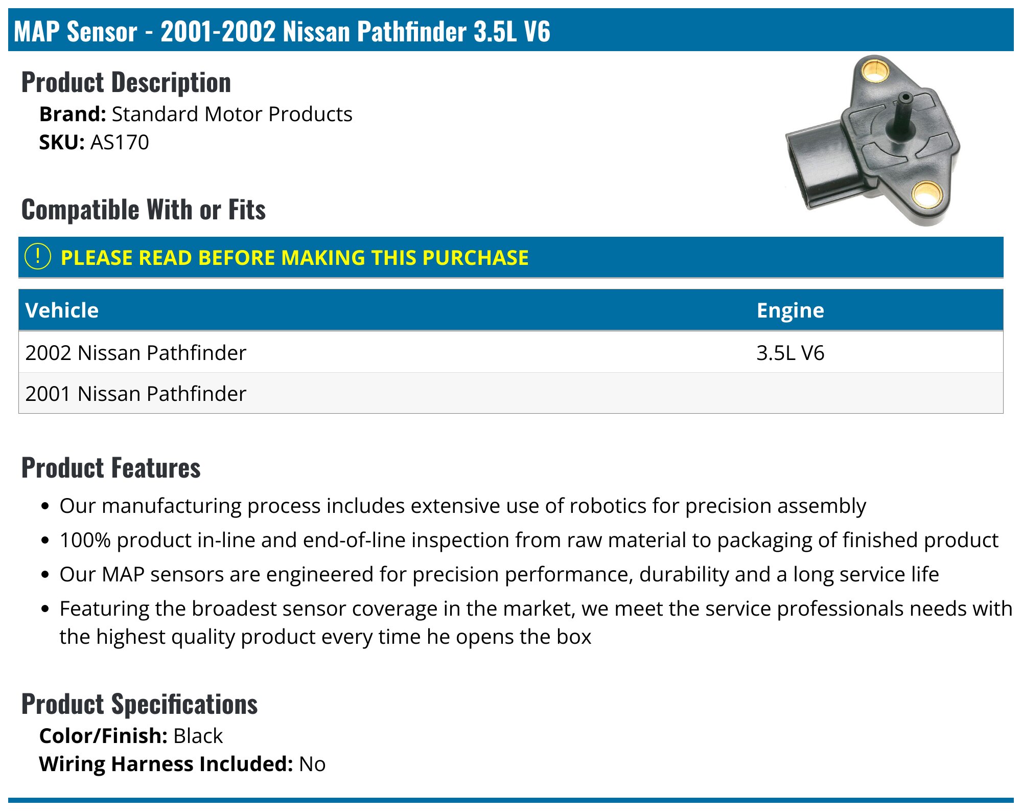 2001-2002 Nissan Pathfinder MAP Sensor - Standard Motor Products AS170 ...