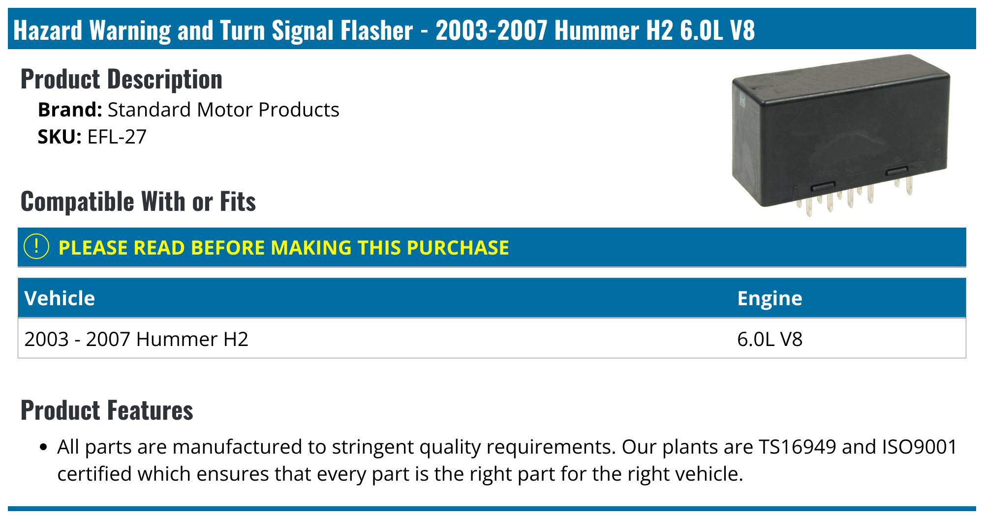2003-2007 Hummer H2 Hazard Warning Flasher - Standard Motor Products ...