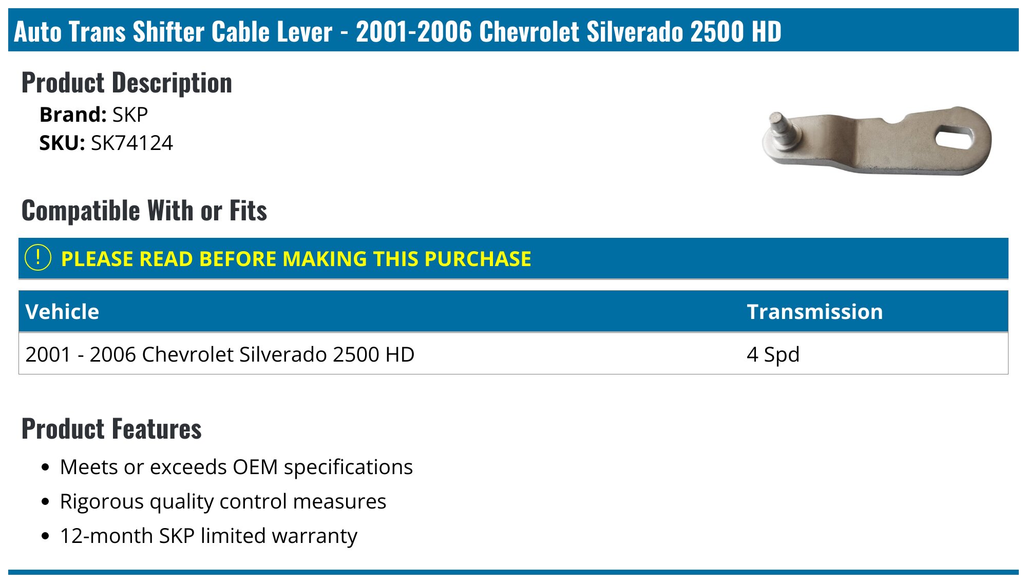 2001-2006 Chevrolet Silverado 2500 HD Auto Trans Shifter Cable Lever ...