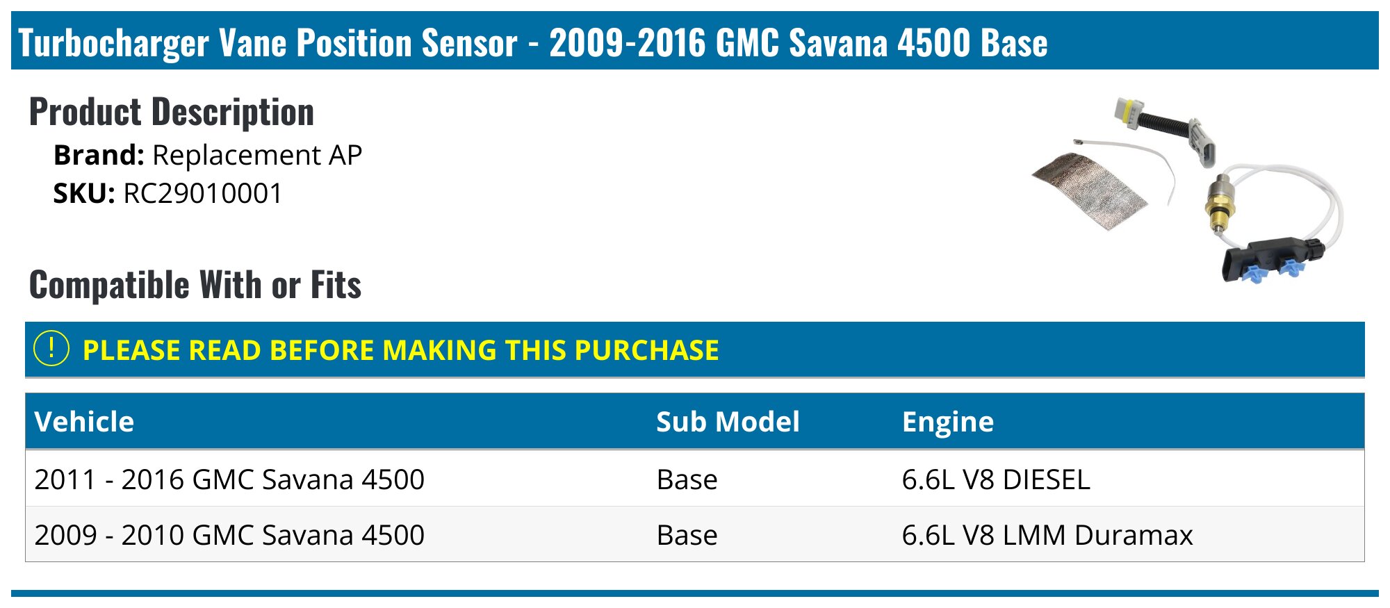 2009-2016 GMC Savana 4500 Turbocharger Vane Position Sensor ...