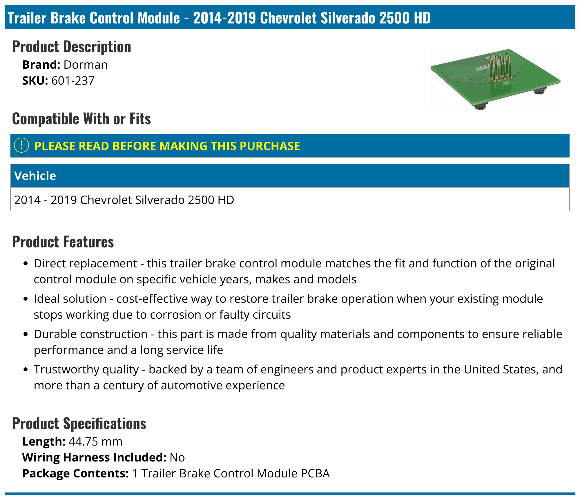2014-2019 Chevrolet Silverado 2500 HD Trailer Brake Control - Dorman ...