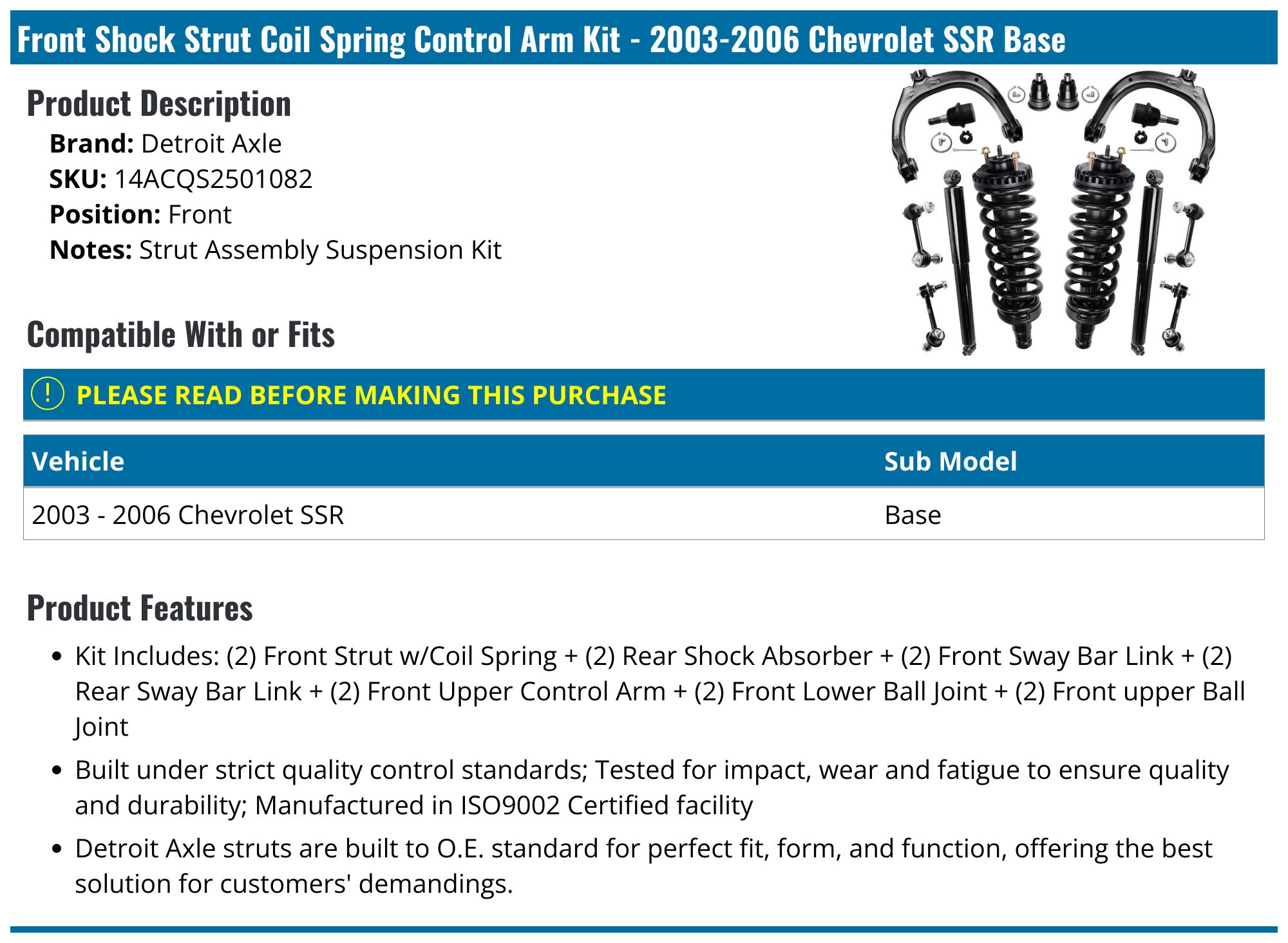 2003-2006 Chevrolet SSR Shock Absorber - Detroit Axle 14ACQS2501082 ...