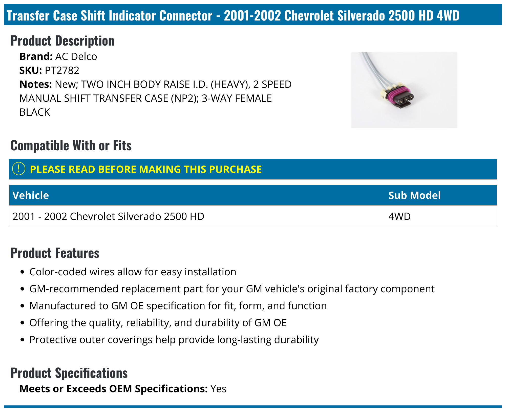 2001-2002 Chevrolet Silverado 2500 HD Transfer Case Shift Indicator ...
