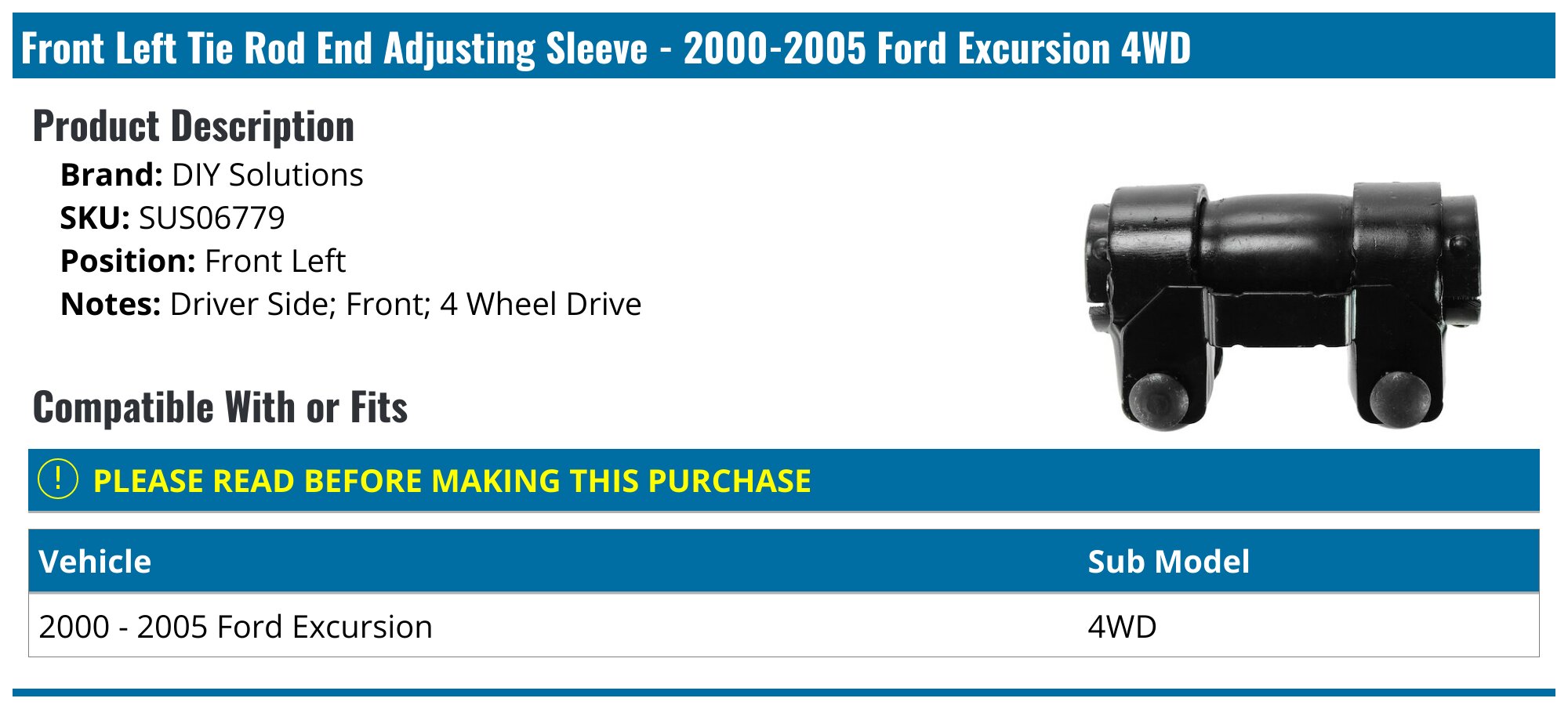 2000-2005 Ford Excursion Tie Rod End Adjusting Sleeve - DIY Solutions ...