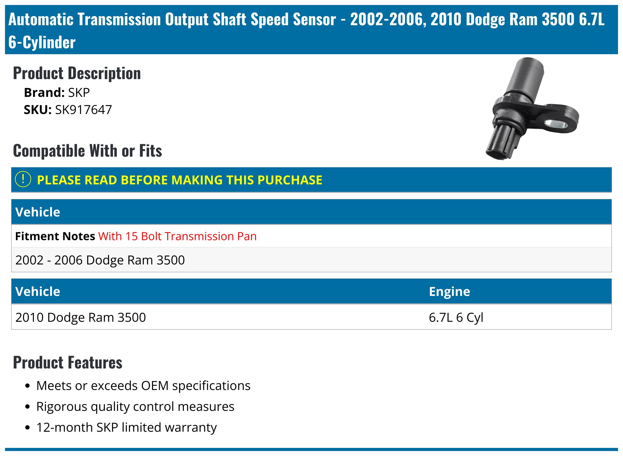 2002-2006, 2010 Dodge Ram 3500 Automatic Transmission Output Shaft ...