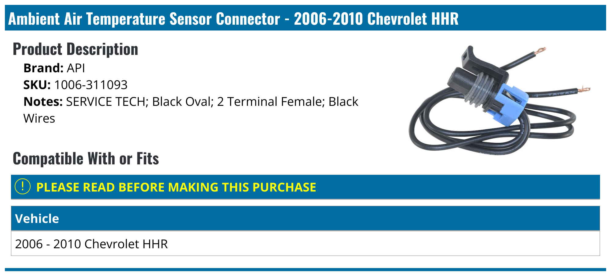 2006-2010 Chevrolet HHR Ambient Air Temperature Sensor Connector - API ...