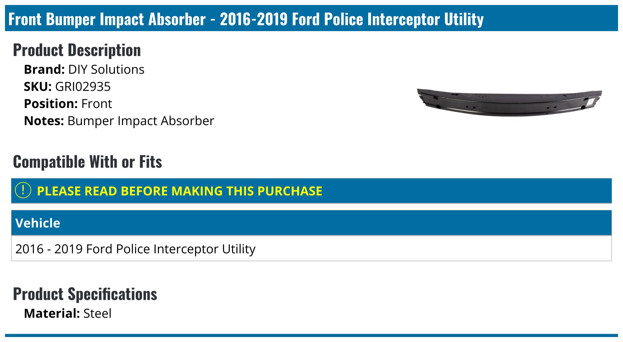 2016-2019 Ford Police Interceptor Utility Bumper Impact Absorber - DIY ...