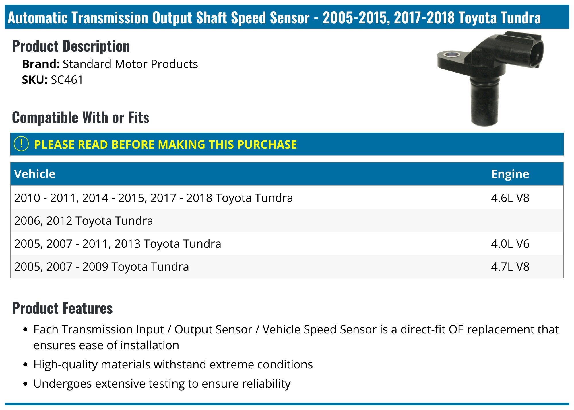 2005-2015, 2017-2018 Toyota Tundra Automatic Transmission Output Shaft ...