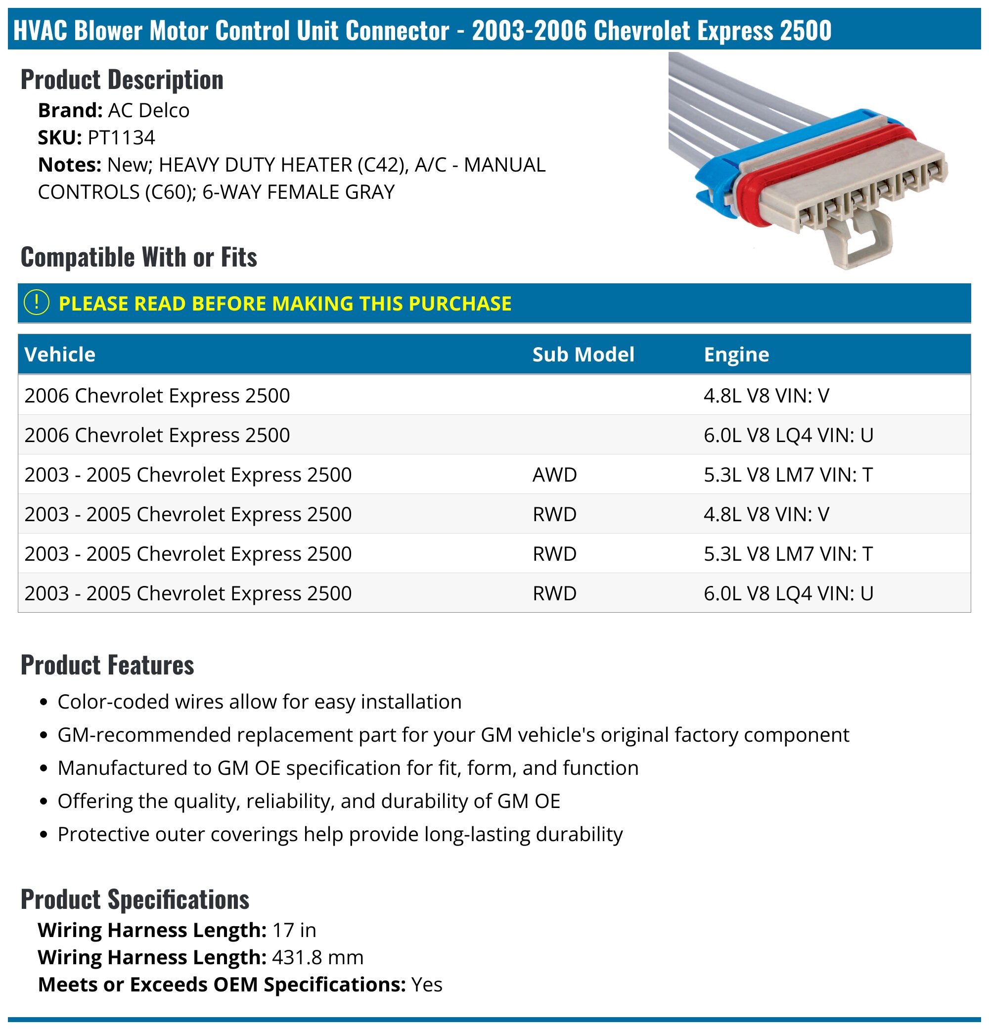 2003-2006 Chevrolet Express 2500 HVAC Blower Motor Control Unit ...