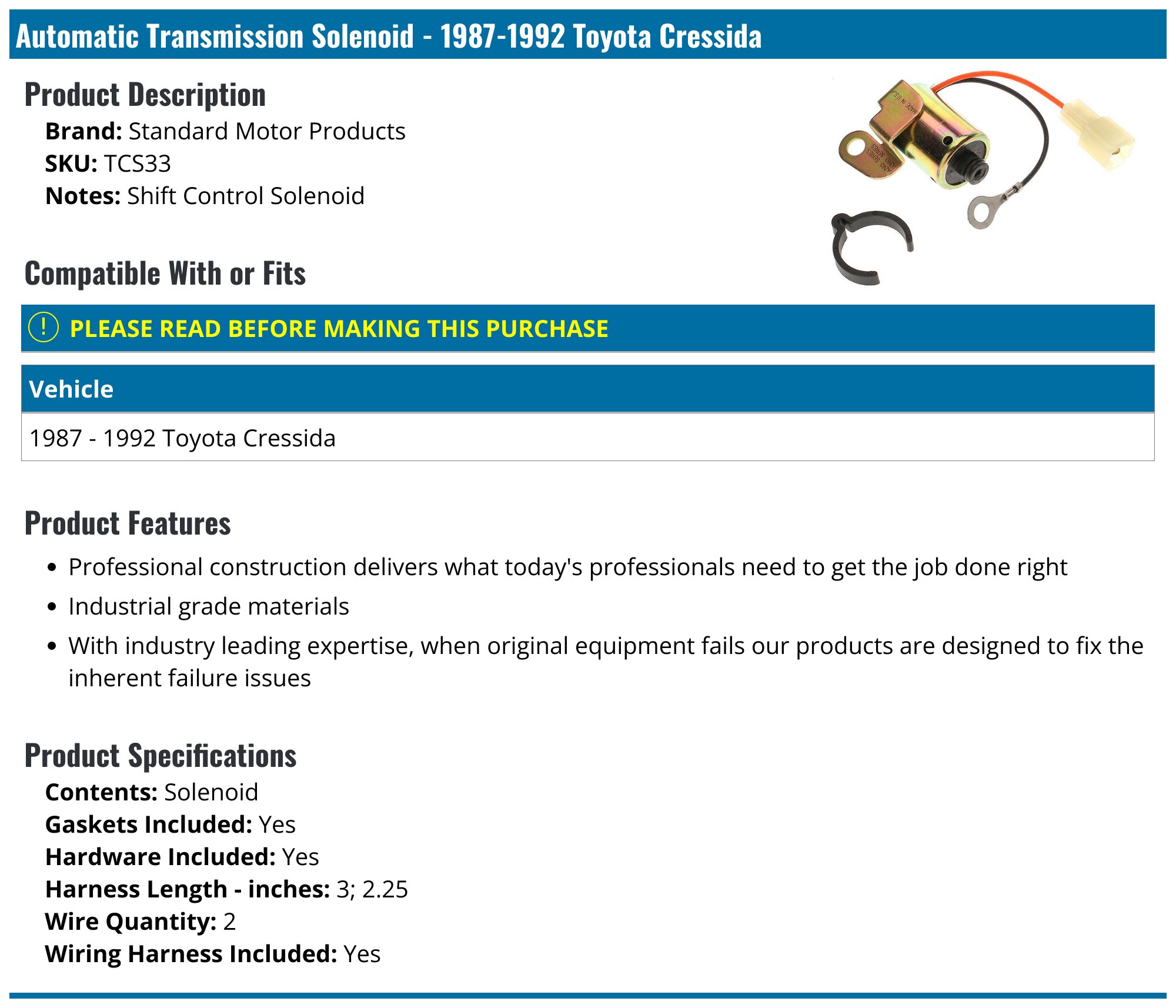 1987-1992 Toyota Cressida Automatic Transmission Solenoid - Standard ...