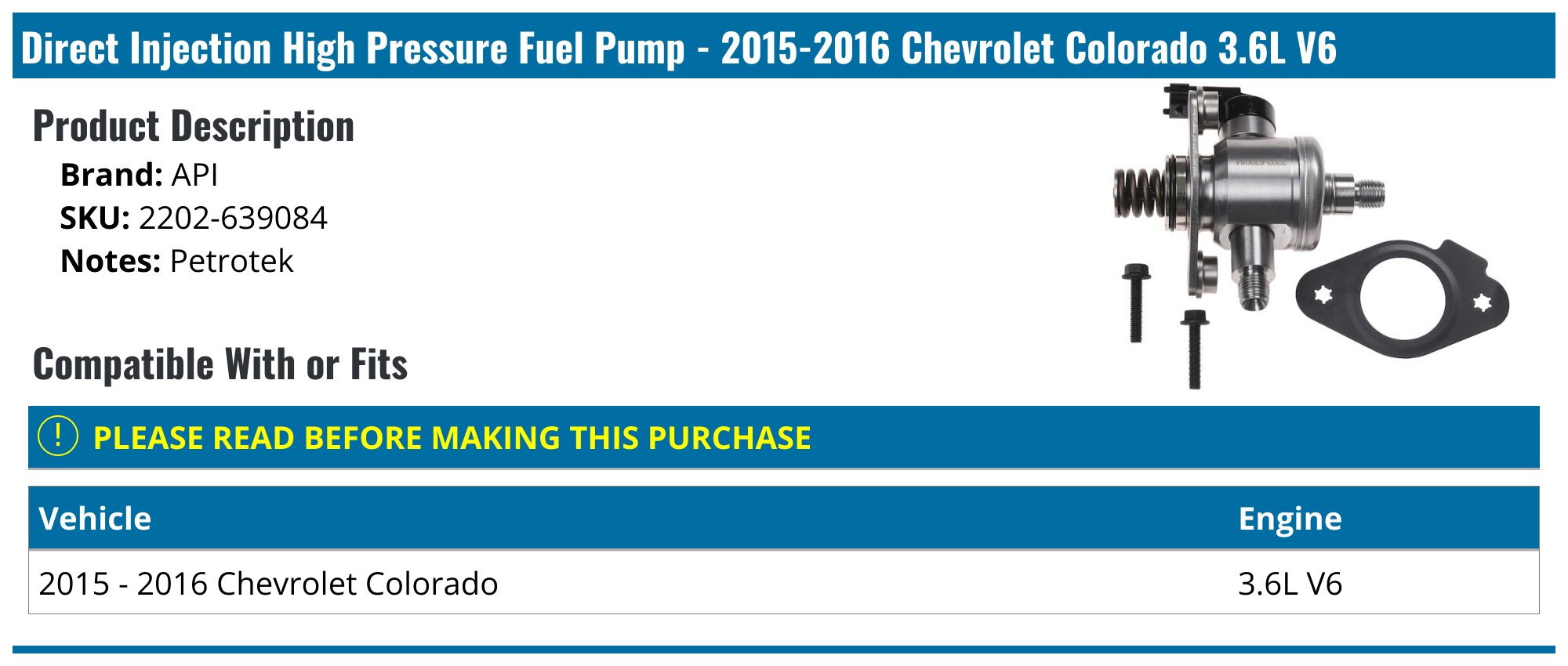 2015-2016 Chevrolet Colorado Fuel Pump - API 129829-02729541 ...