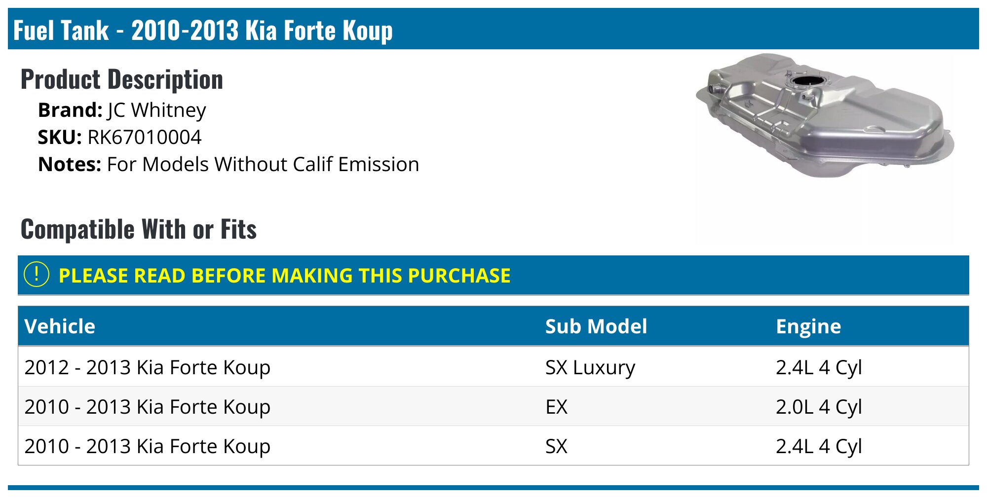 Kia Forte Fuel Tank Size
