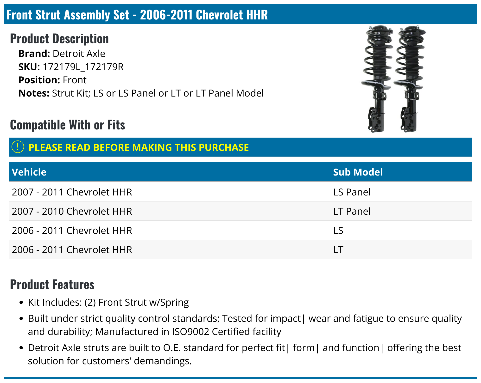 2006-2011 Chevrolet HHR Strut Assembly - Detroit Axle 172179L_172179R ...