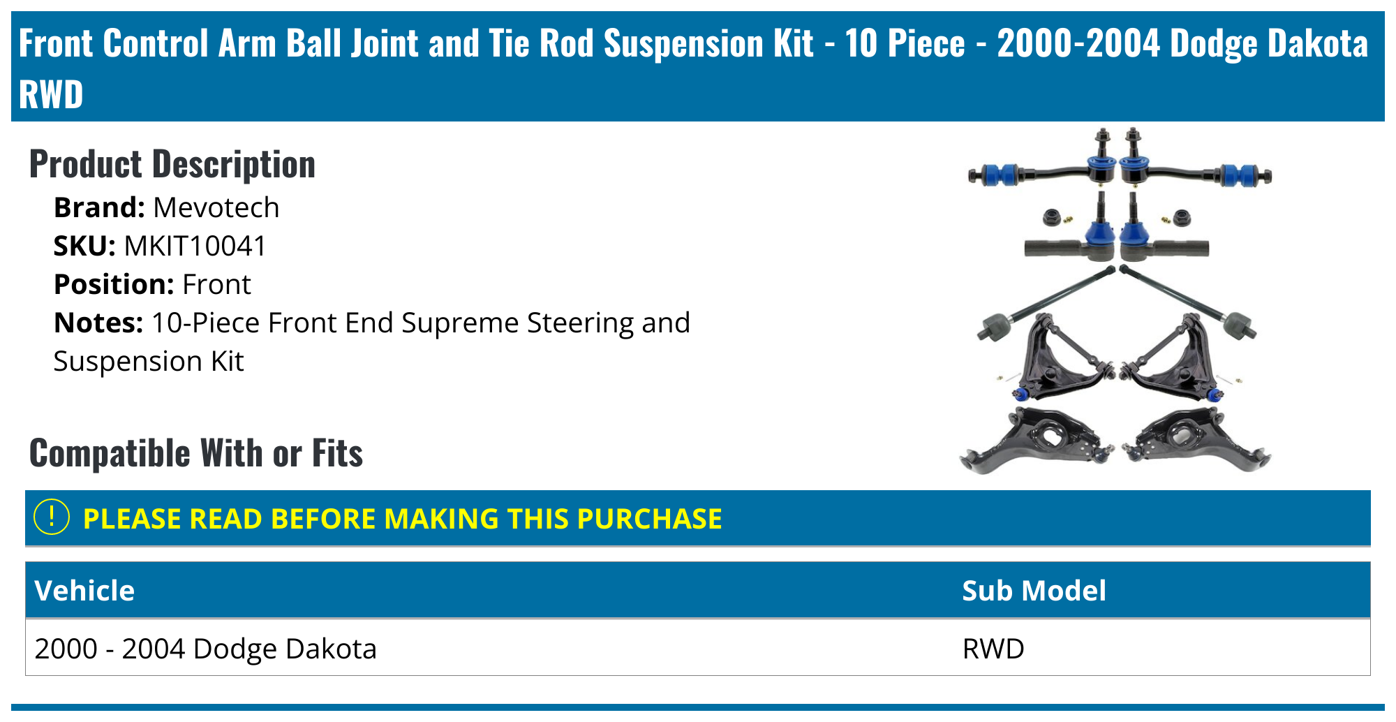 2000-2004 Dodge Dakota Suspension Kit - Mevotech MKIT10041 - Front ...