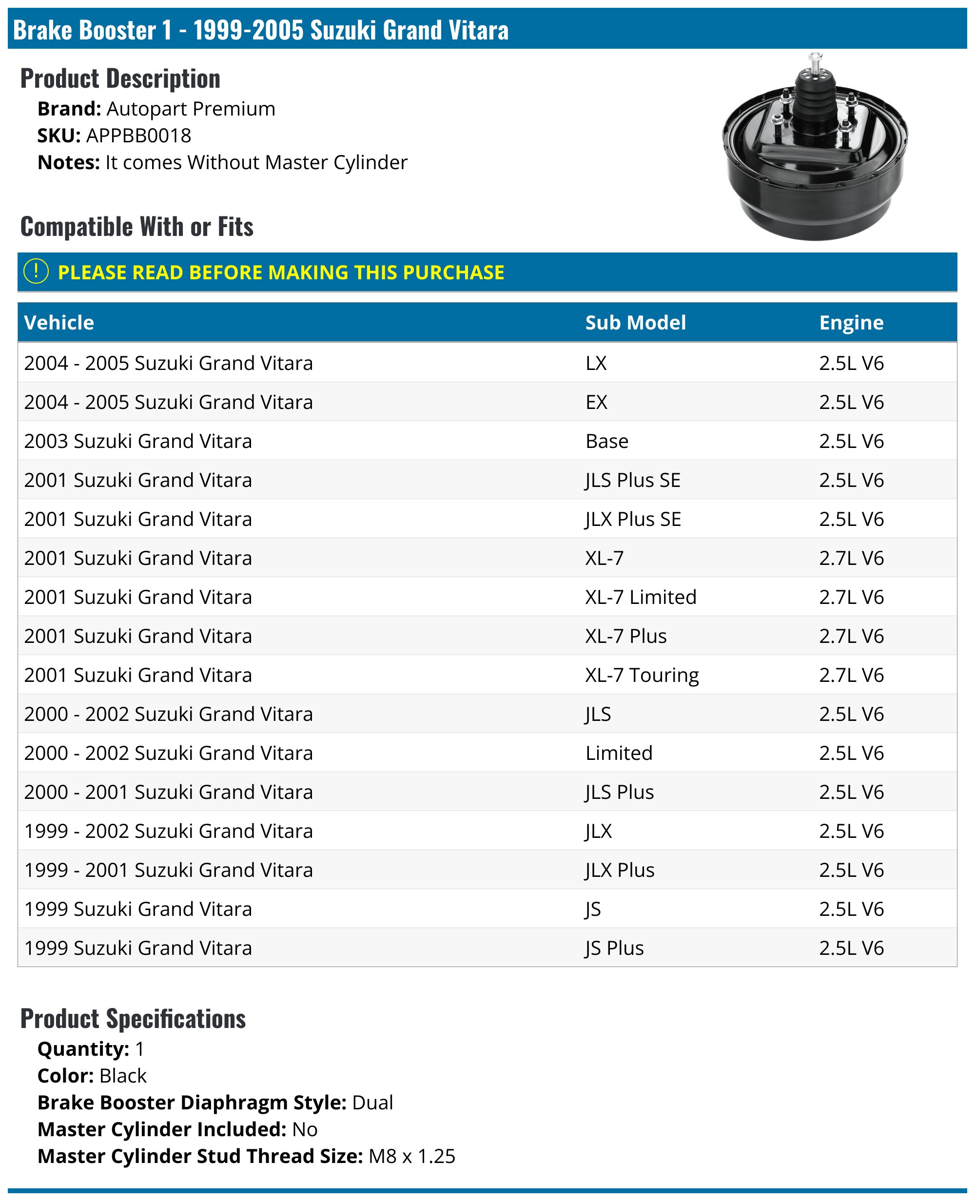 1999-2005 Suzuki Grand Vitara Brake Booster - Autopart Premium ...