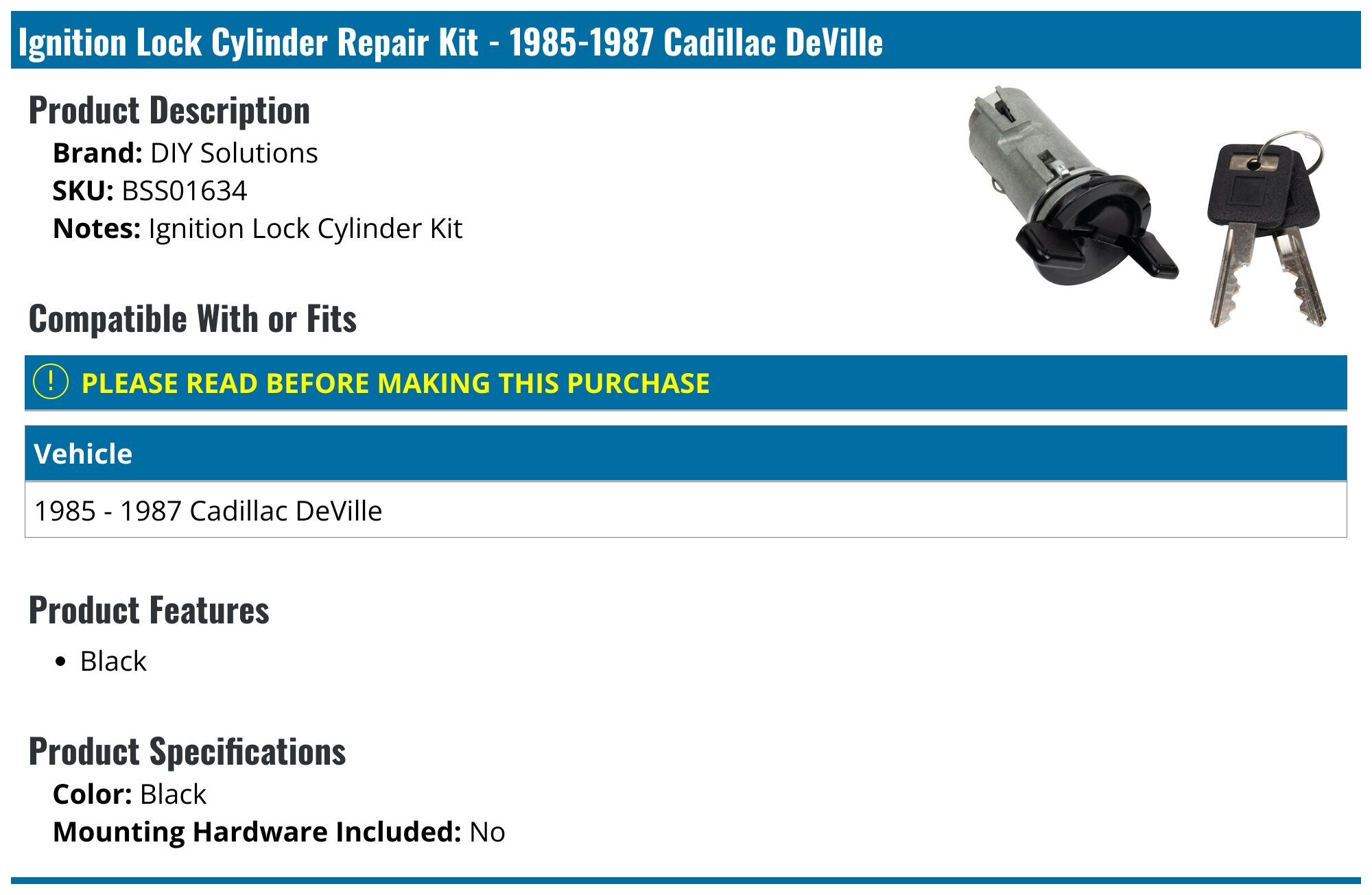 1985-1987 Cadillac DeVille Ignition Lock Cylinder - DIY Solutions ...